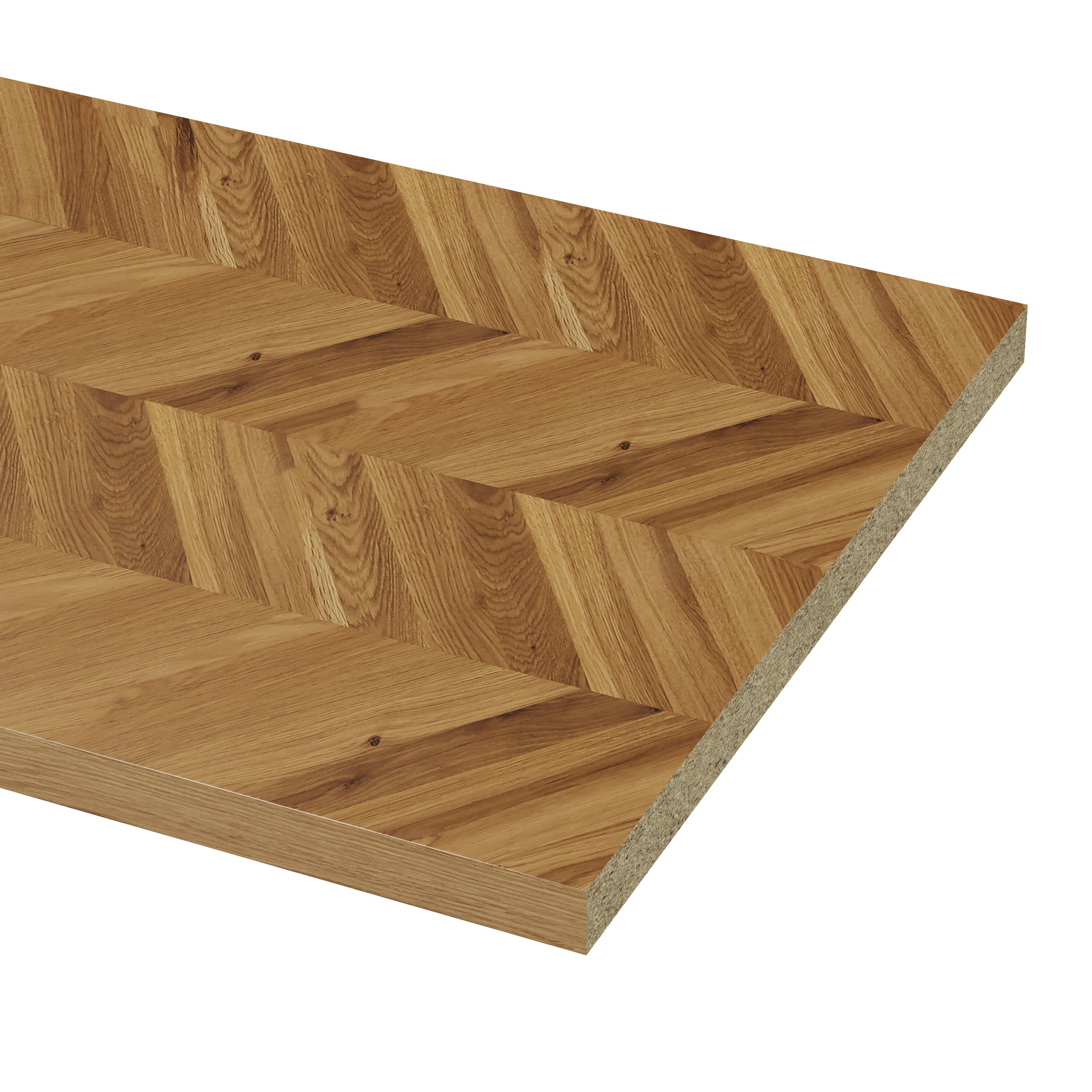 GoodHome 38mm Orin Satin Chevron oak Veneered Chamfered Kitchen Worktop ...