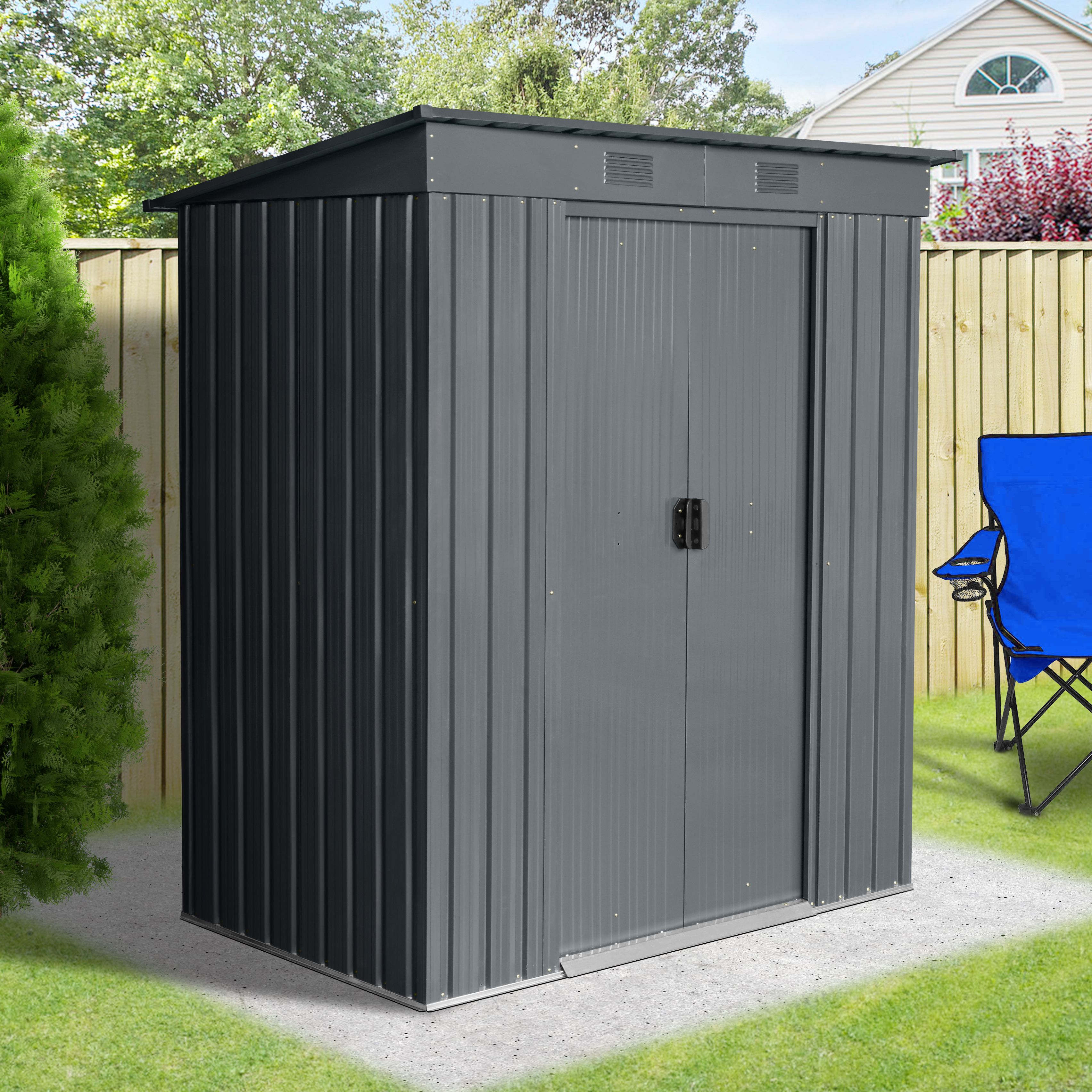 GoodHome Abri de jardin 5x3 ft Pent Grey Metal 2 door Shed