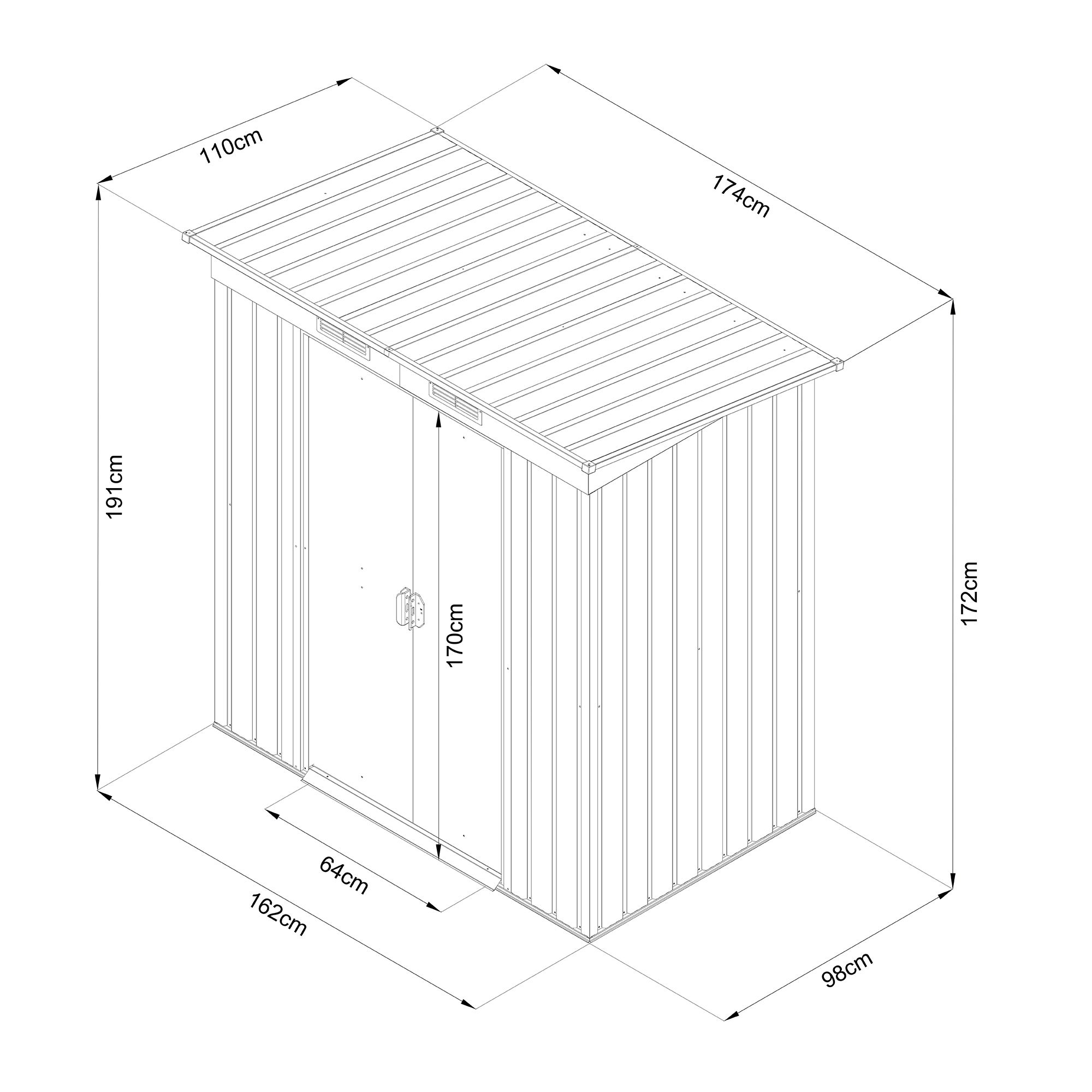 GoodHome Abri de jardin 5x3 ft Pent Grey Metal 2 door Shed