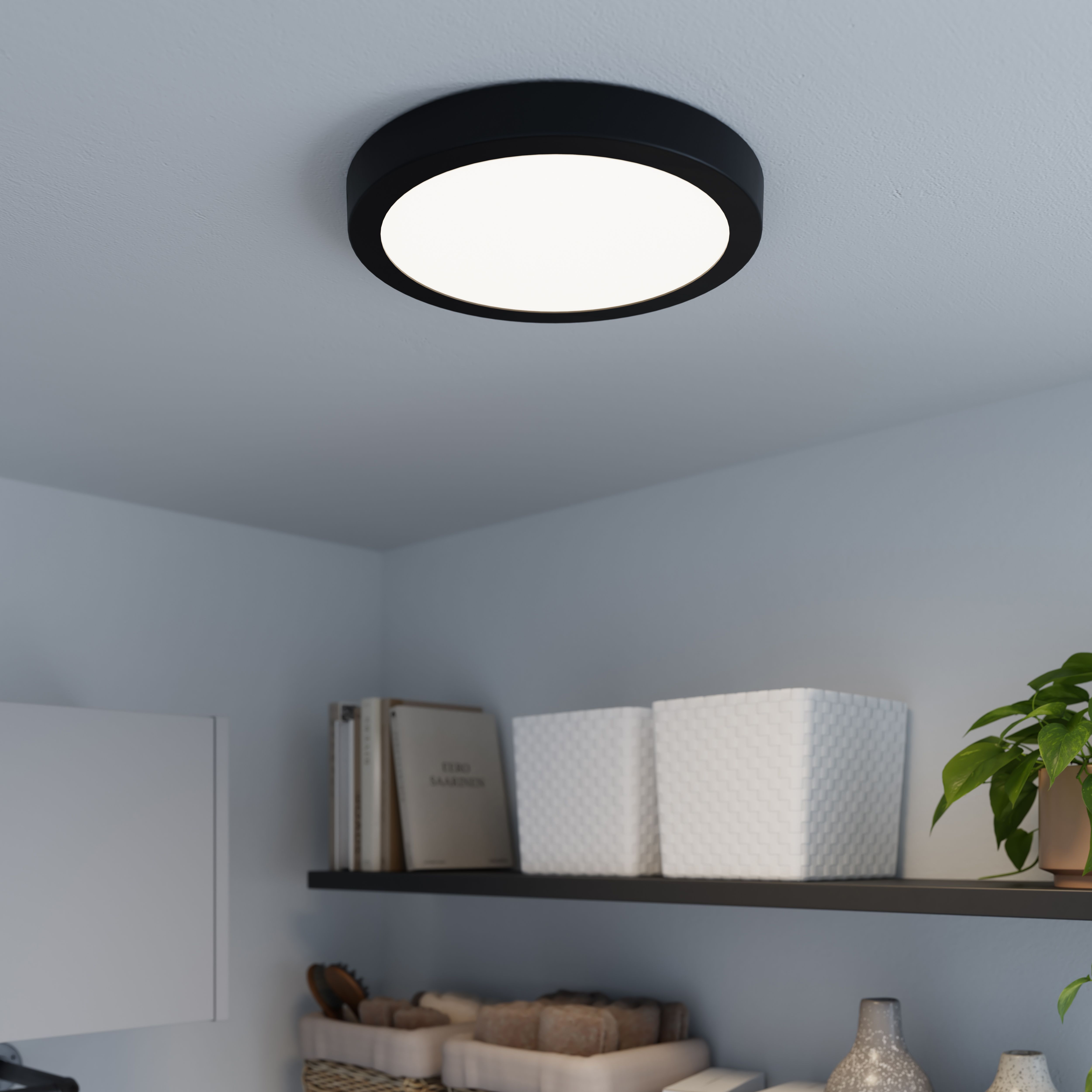 GoodHome Aius Matt Metal & plastic Black LED Ceiling light (Dia)30cm