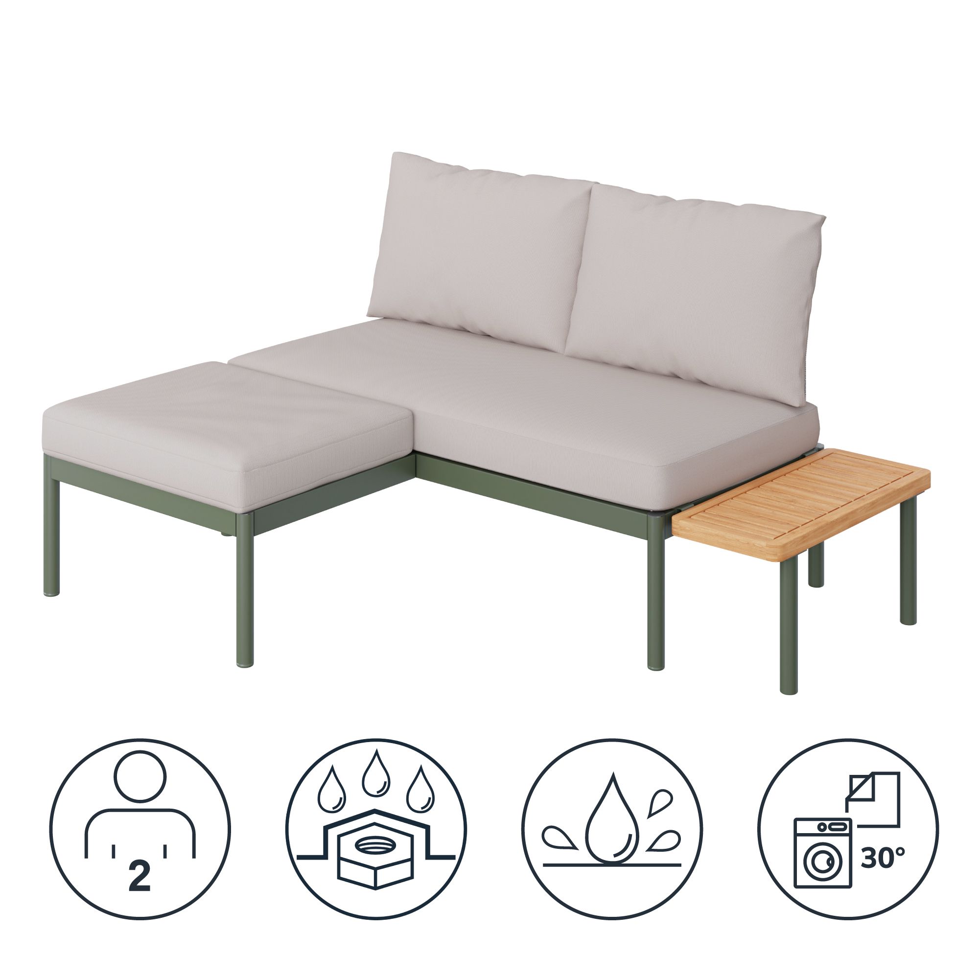 GoodHome Akoa Deep lichen green Metal 2 Seater Coffee set