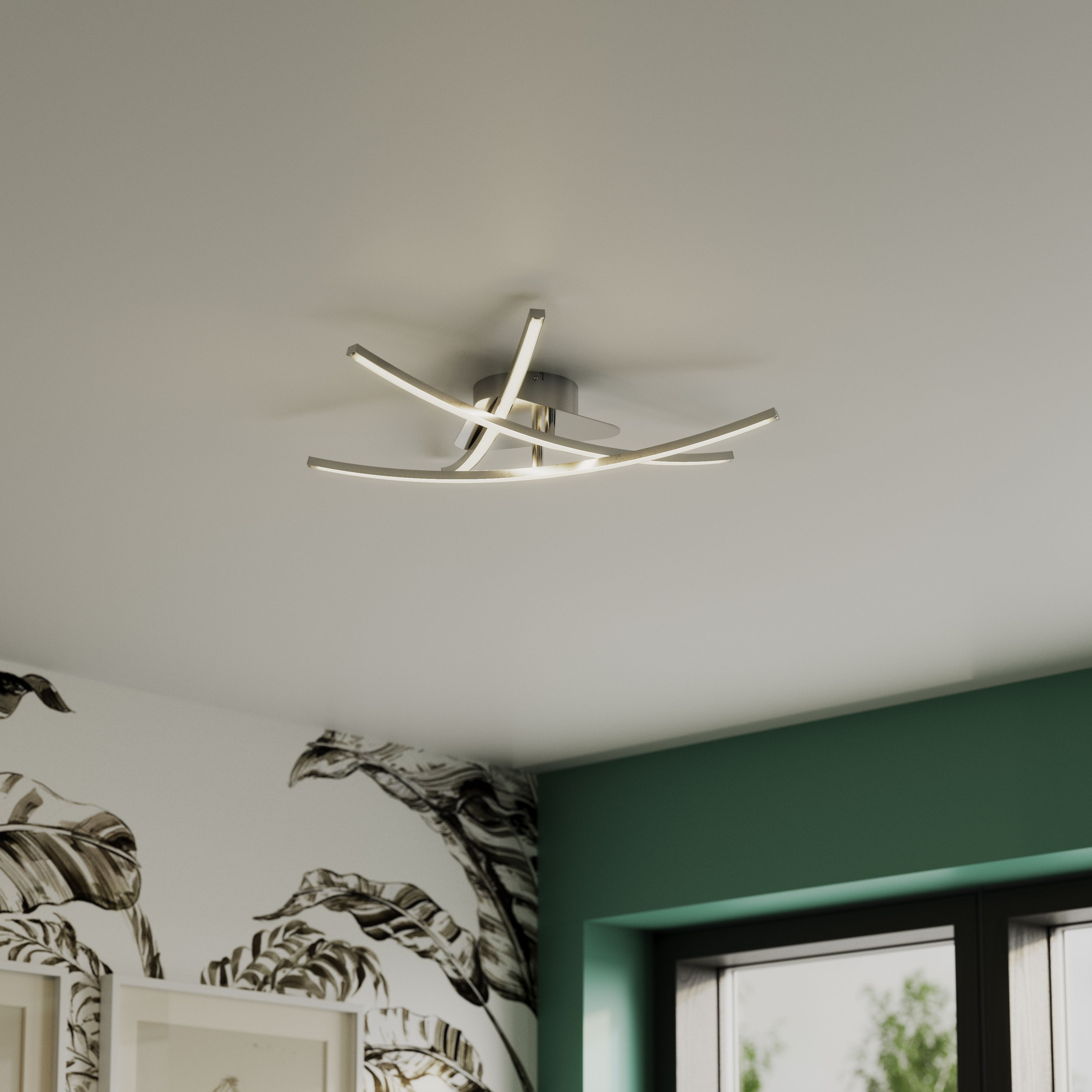 GoodHome Alani Brushed Metal & plastic Chrome effect LED Ceiling light ...