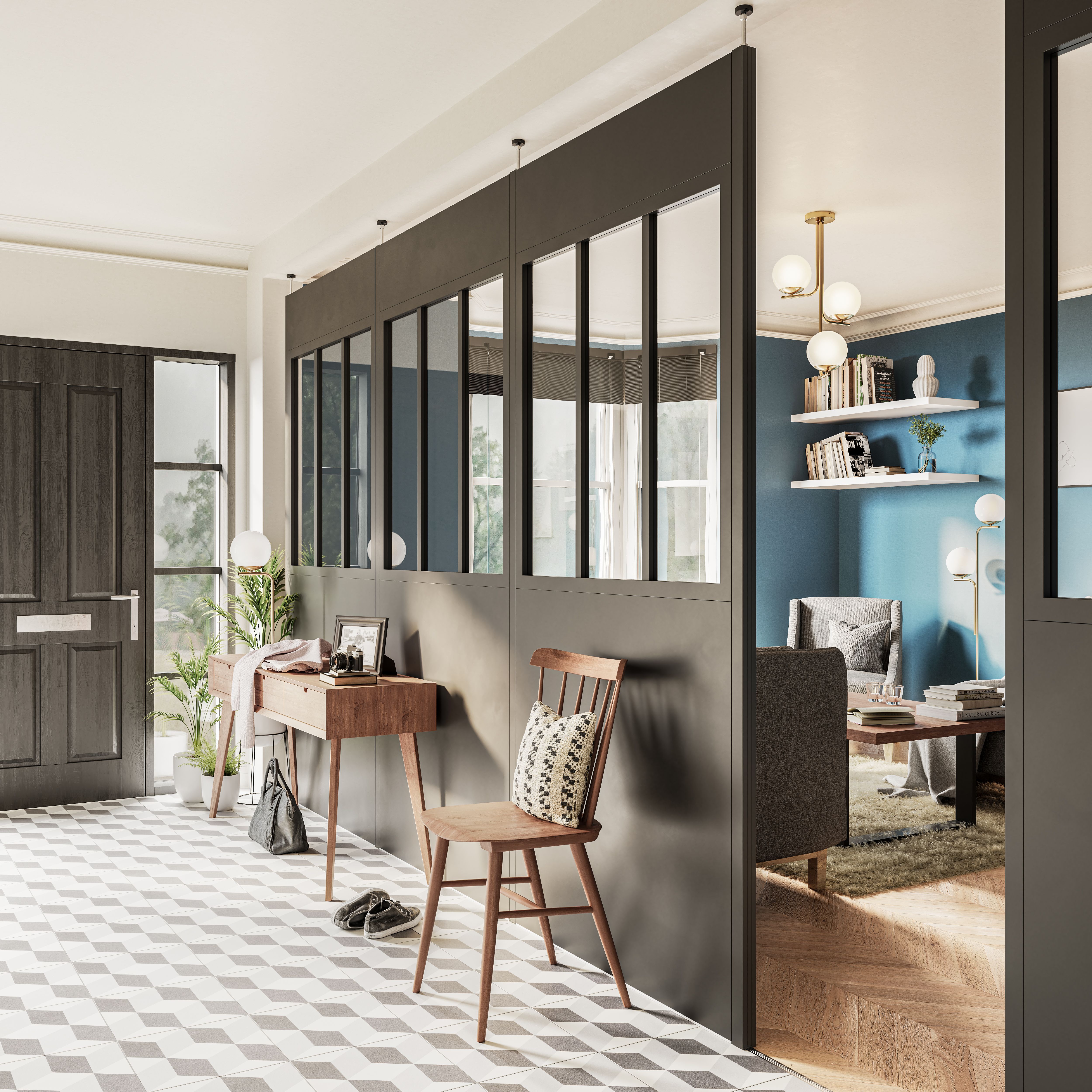 GoodHome Alara Black Clear Glass Modular Room divider panel (H)1m (W)1m ...