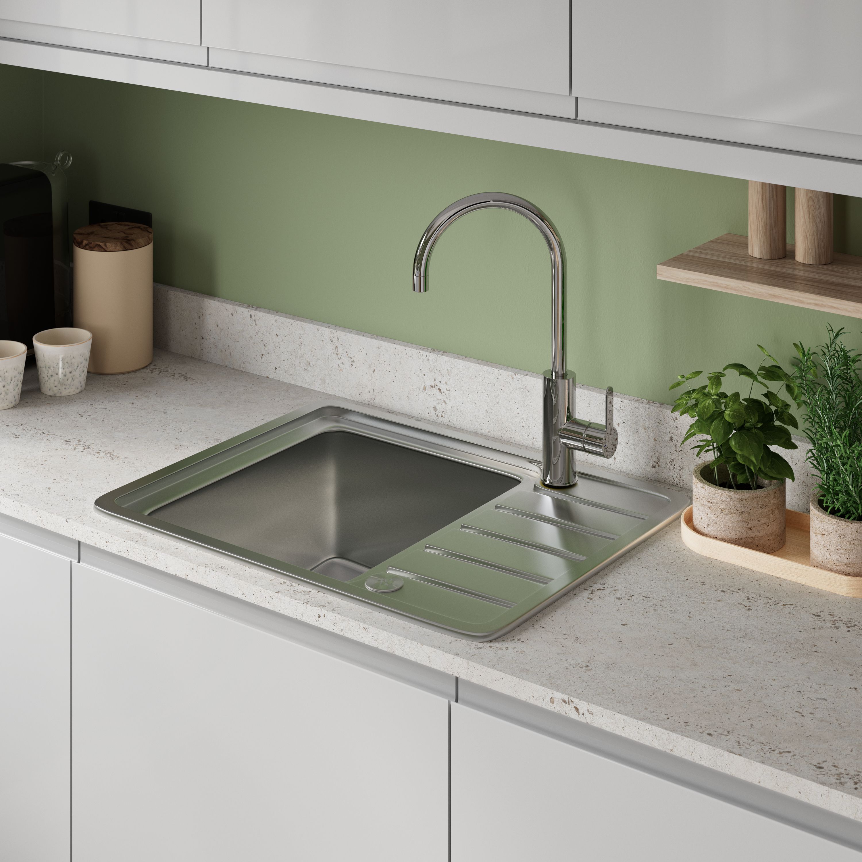GoodHome Algiata Grey Concrete effect Laminate Square edge Kitchen ...