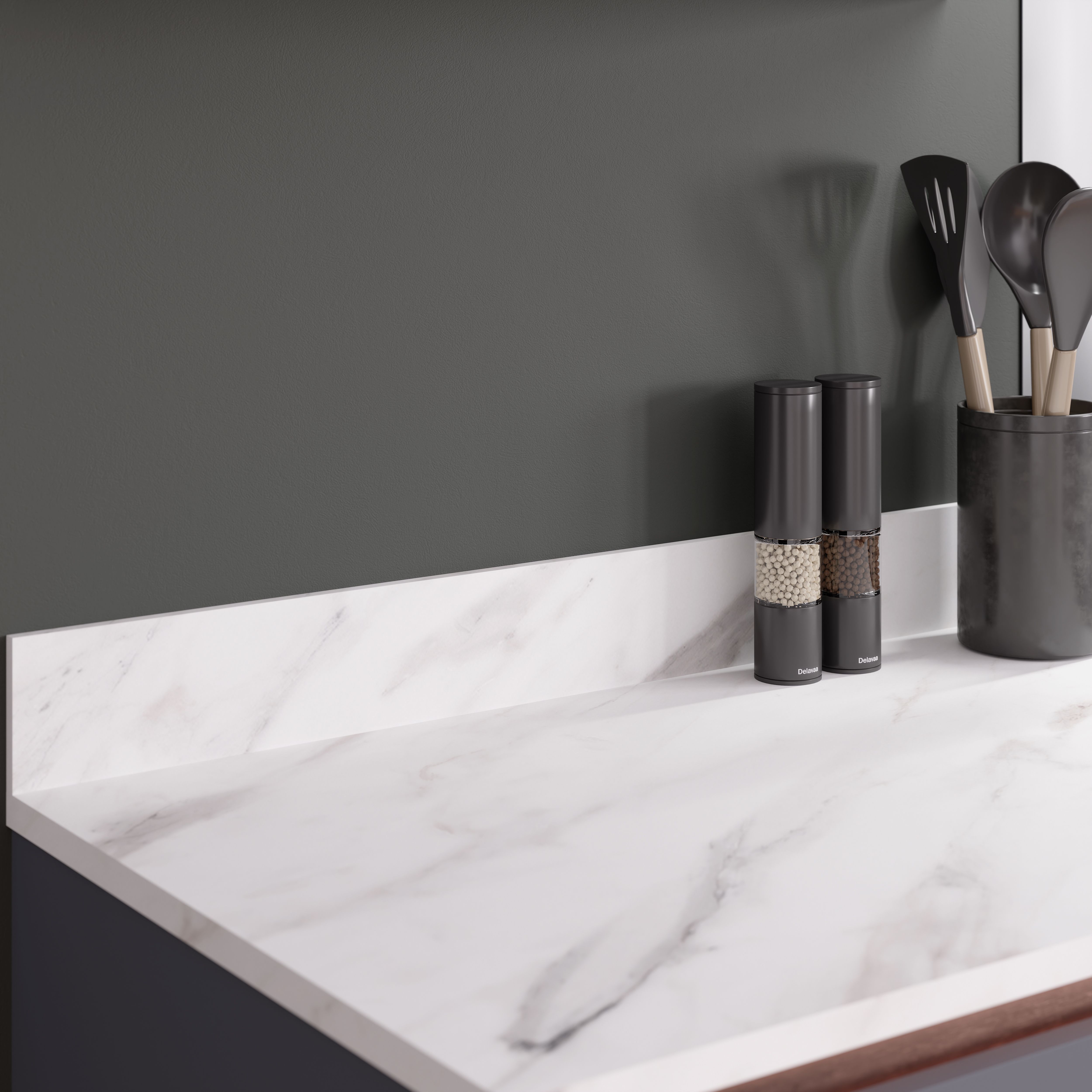 GoodHome Algiata Satin White Marble effect Laminate Kitchen Upstand (L ...