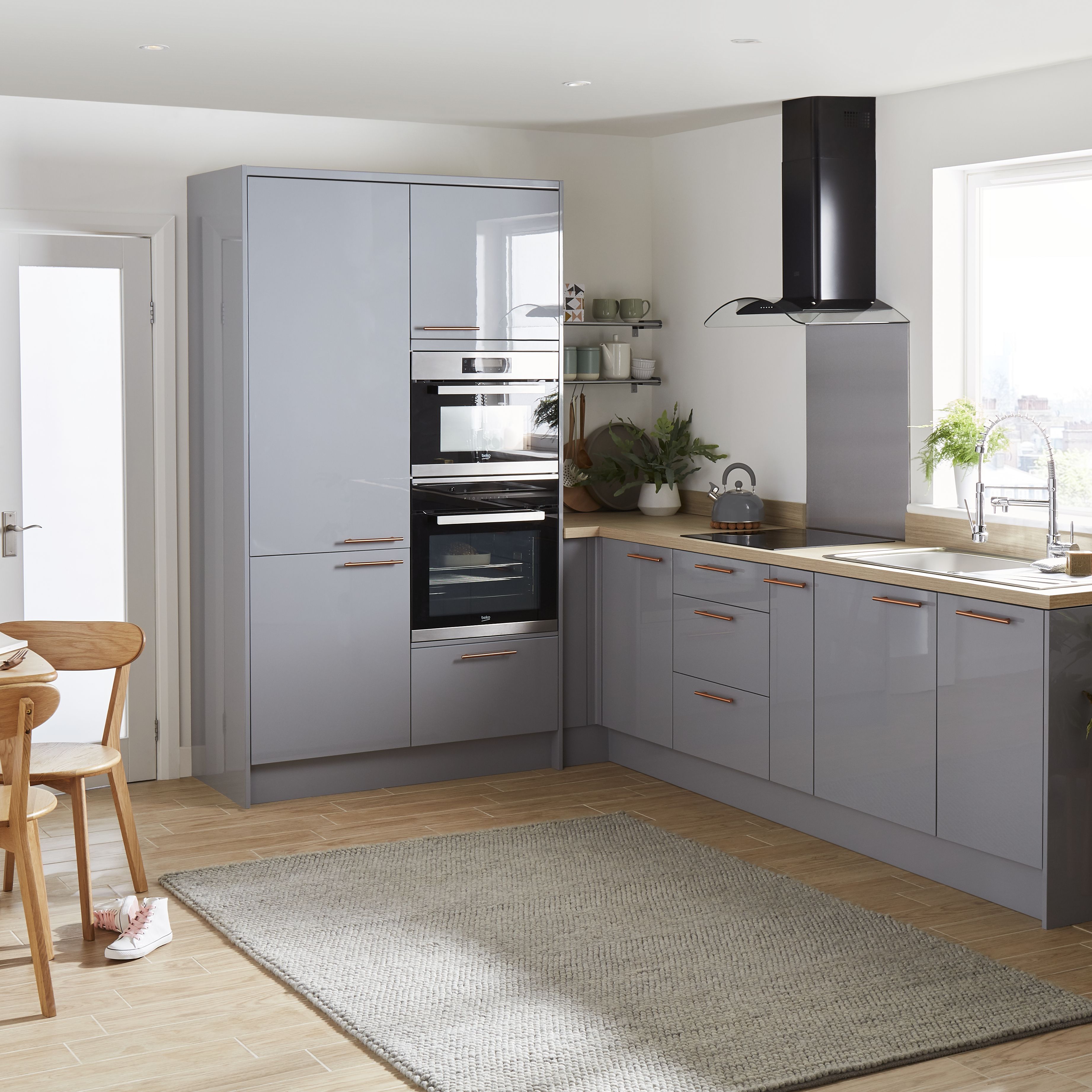 GoodHome Alisma High gloss grey slab Standard RH End panel (H)720mm (W ...