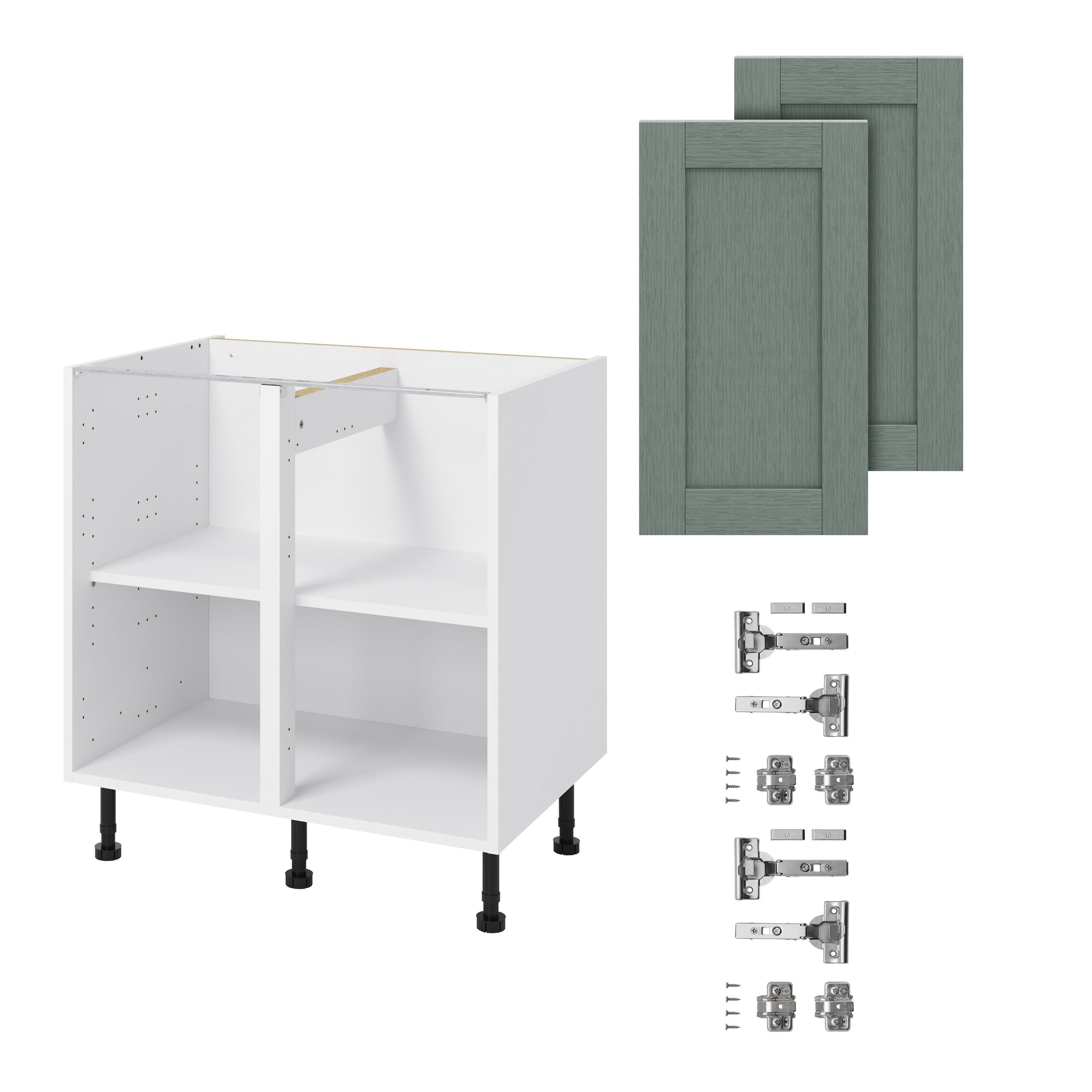 GoodHome Alpinia Matt green wood effect Base Kitchen cabinet (W) 800mm ...