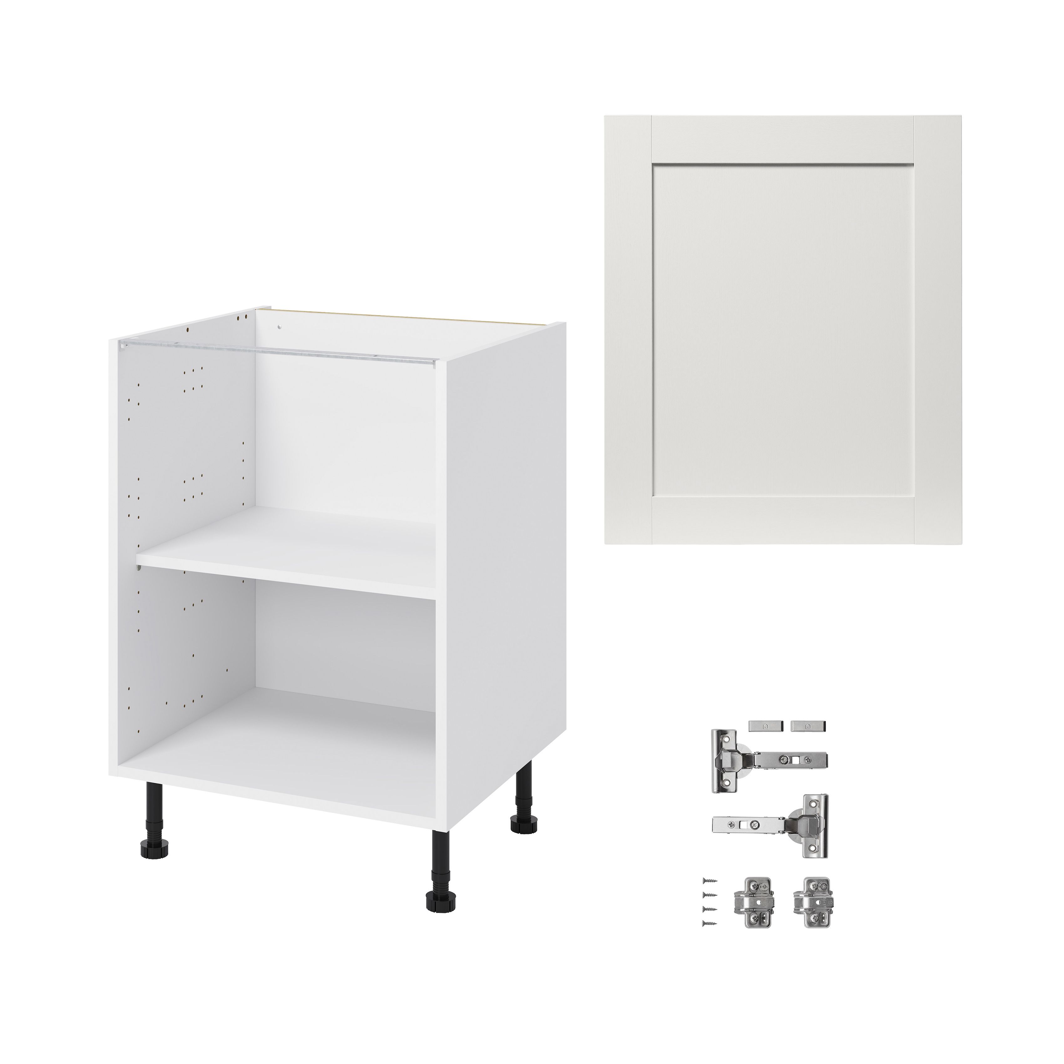 GoodHome Alpinia Matt ivory wood effect Base Kitchen cabinet (W) 600mm ...