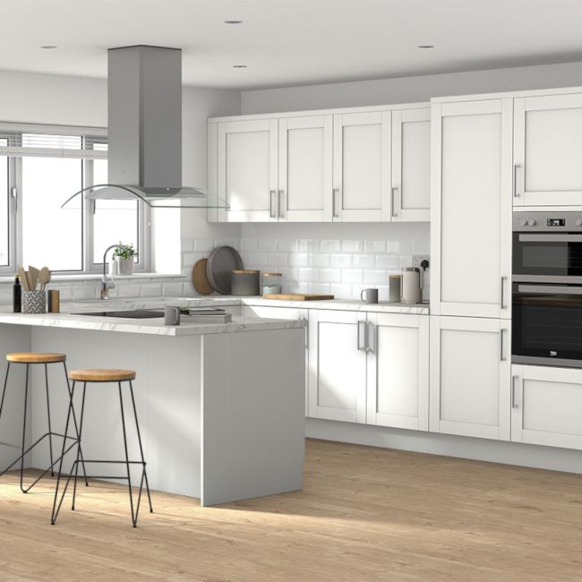 GoodHome Alpinia Matt ivory wood effect Matt ivory painted wood effect ...