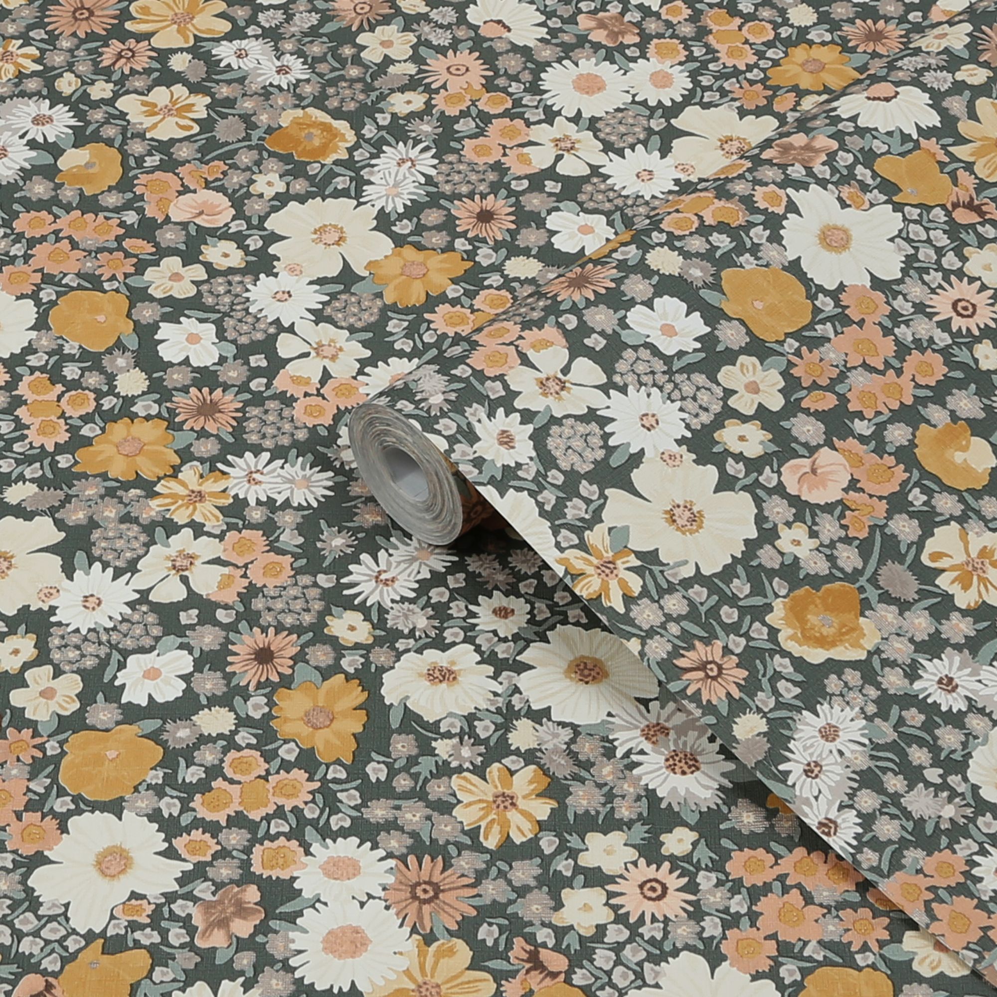 GoodHome Amity Green & Multicolour Floral Embossed Wallpaper