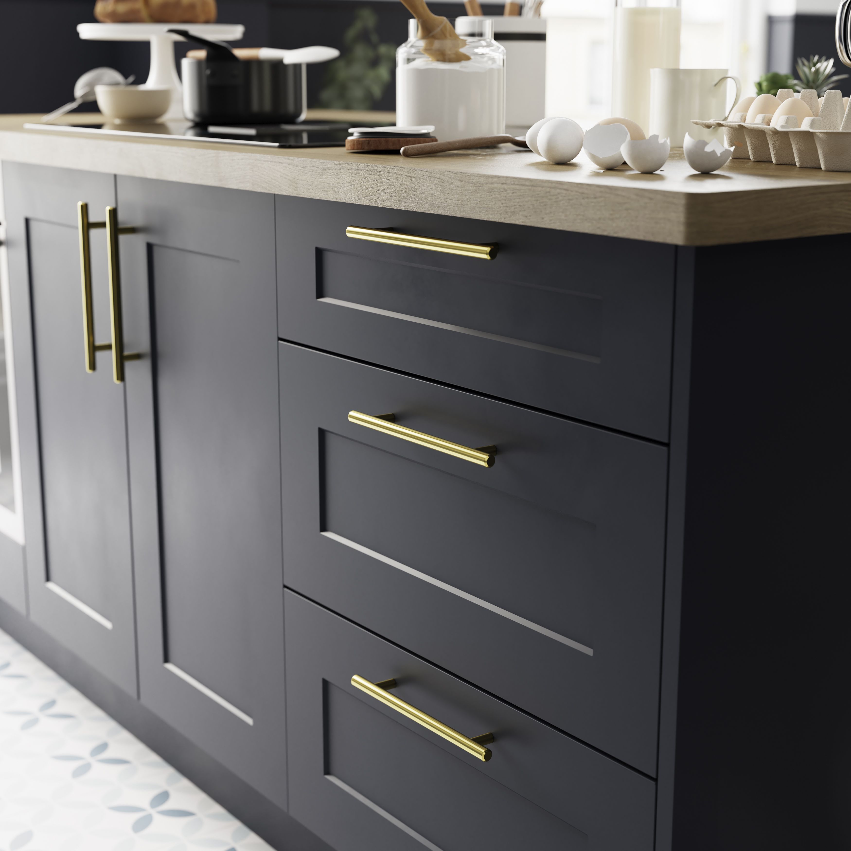GoodHome Annatto Brass effect Kitchen cabinets Bar Pull Handle (L)22cm ...