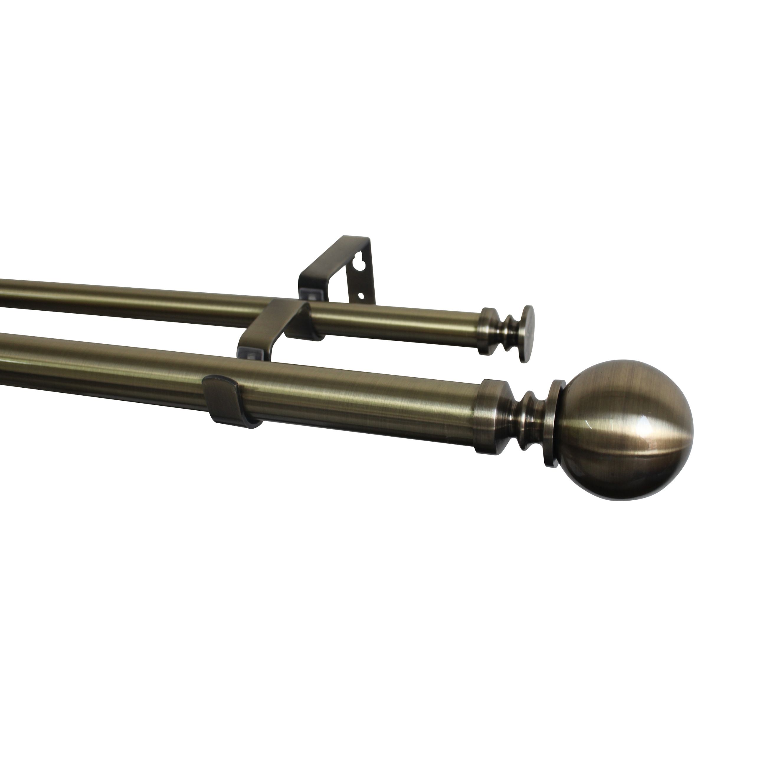 GoodHome Antiki Antique brass effect Extendable Ball Double pole Set ...