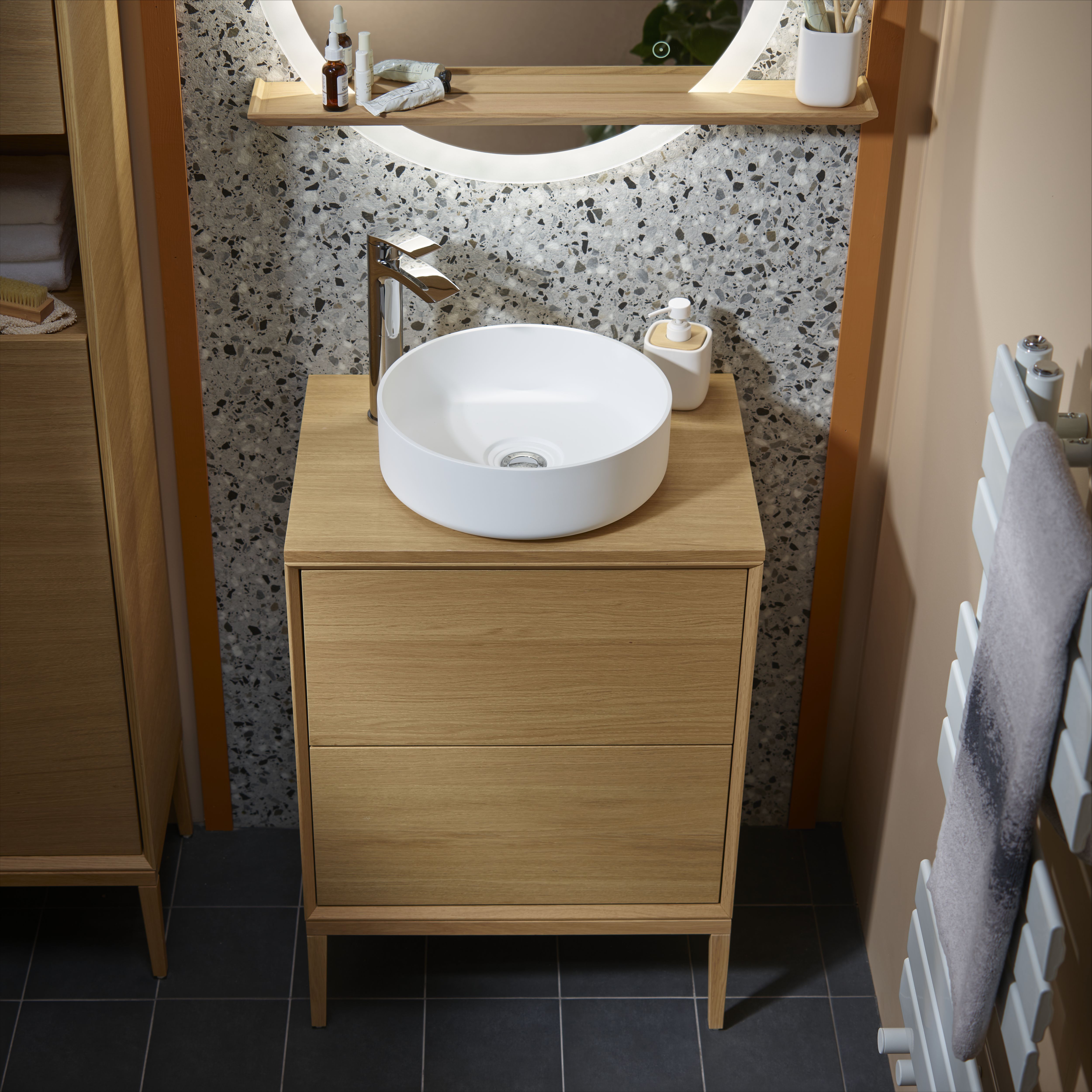 GoodHome Apanas Matt White Round Counter top Basin