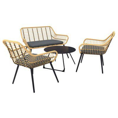GoodHome Apolima Brown Rattan effect 4 seater Coffee set