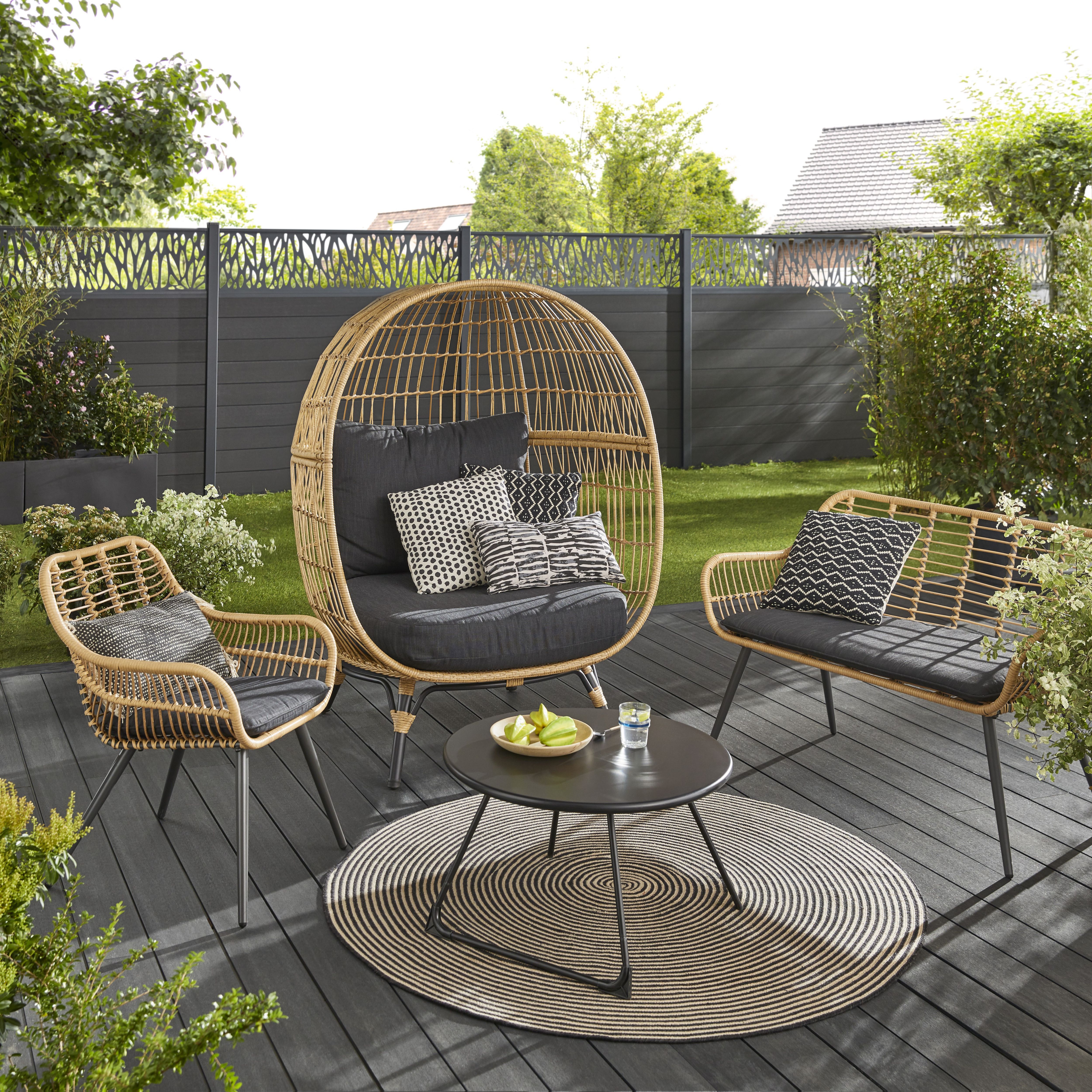 GoodHome Apolima Rattan effect Bench (W)120cm (H)81cm