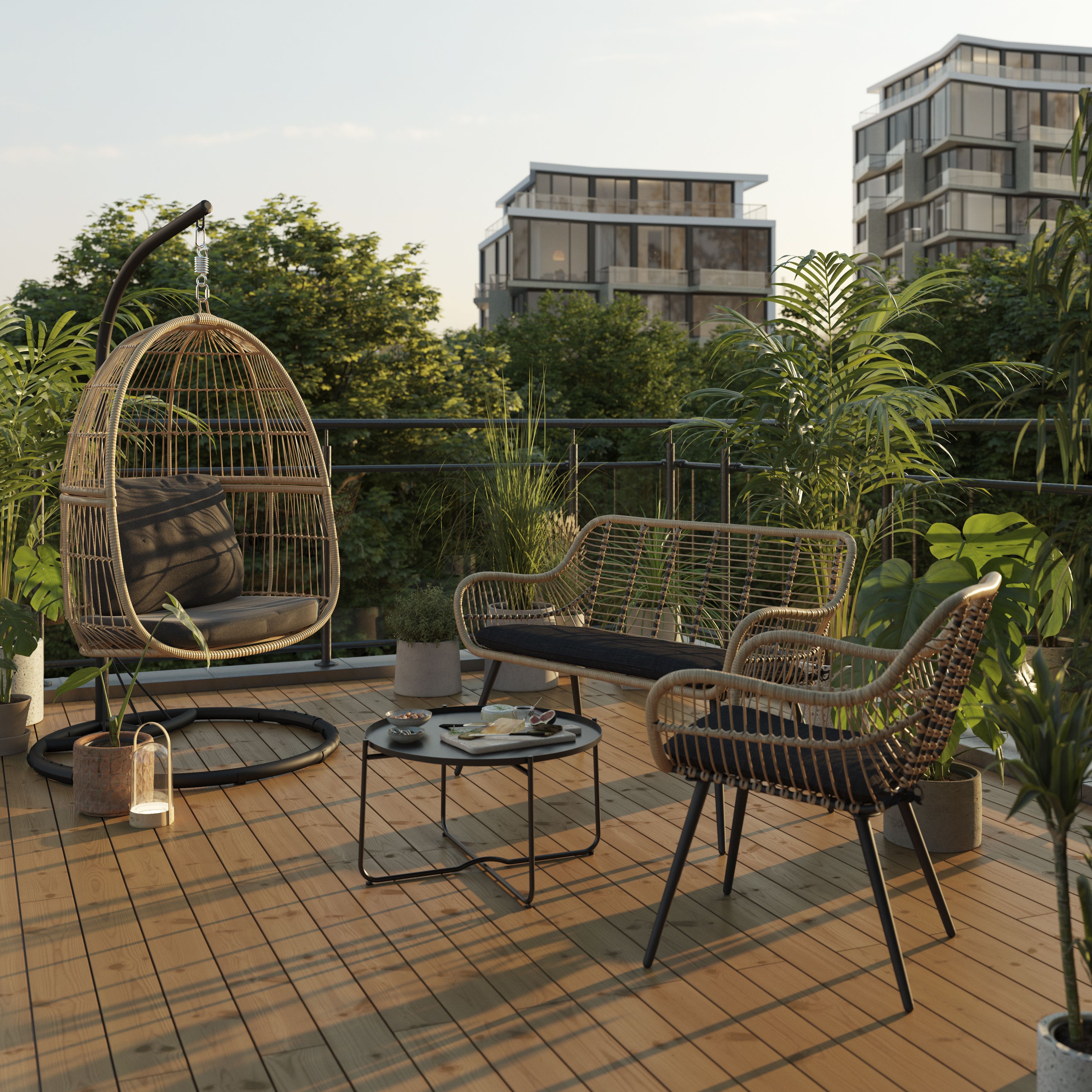 GoodHome Apolima Rattan effect Bench (W)120cm (H)81cm