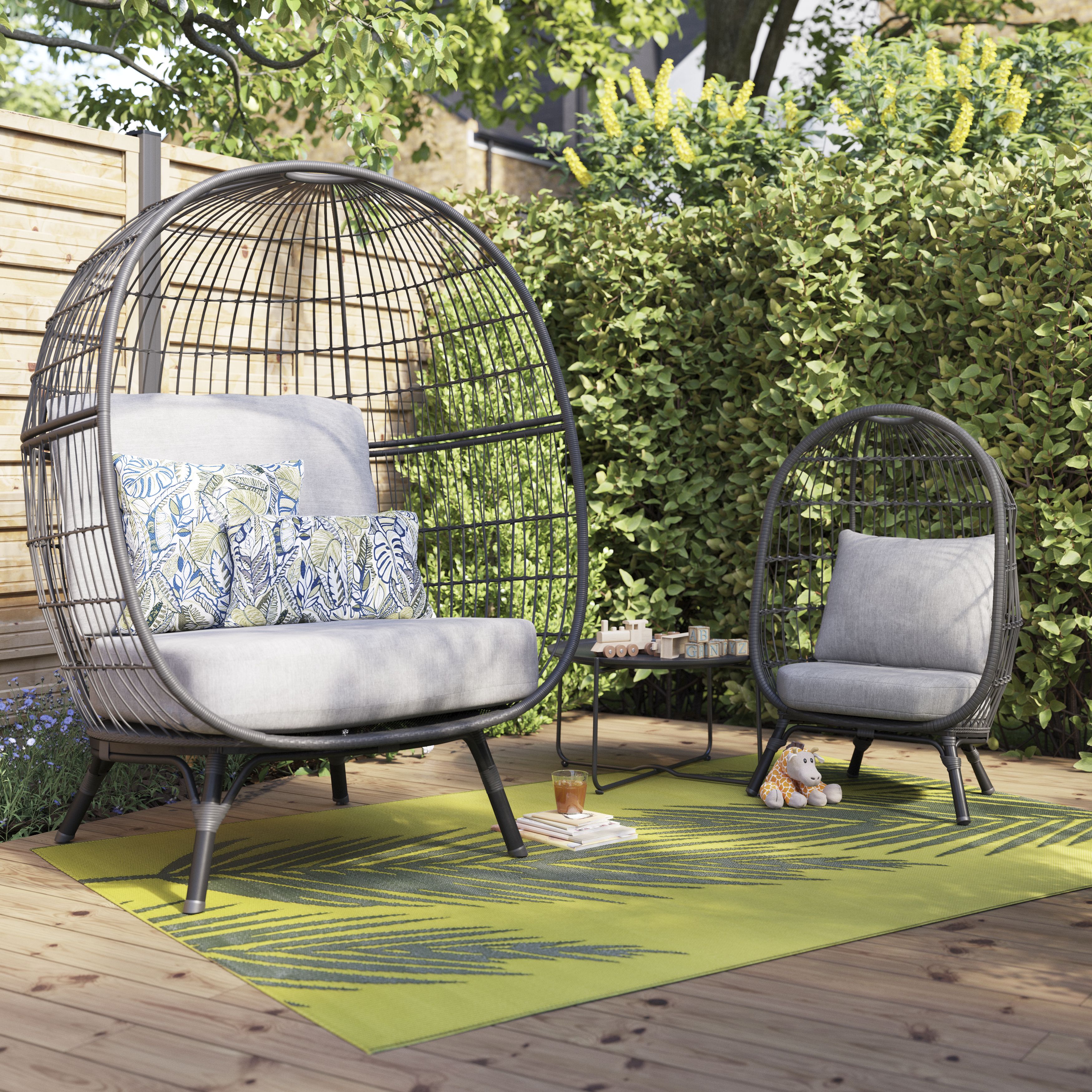 GoodHome Apolima Steel grey Rattan effect Egg chair