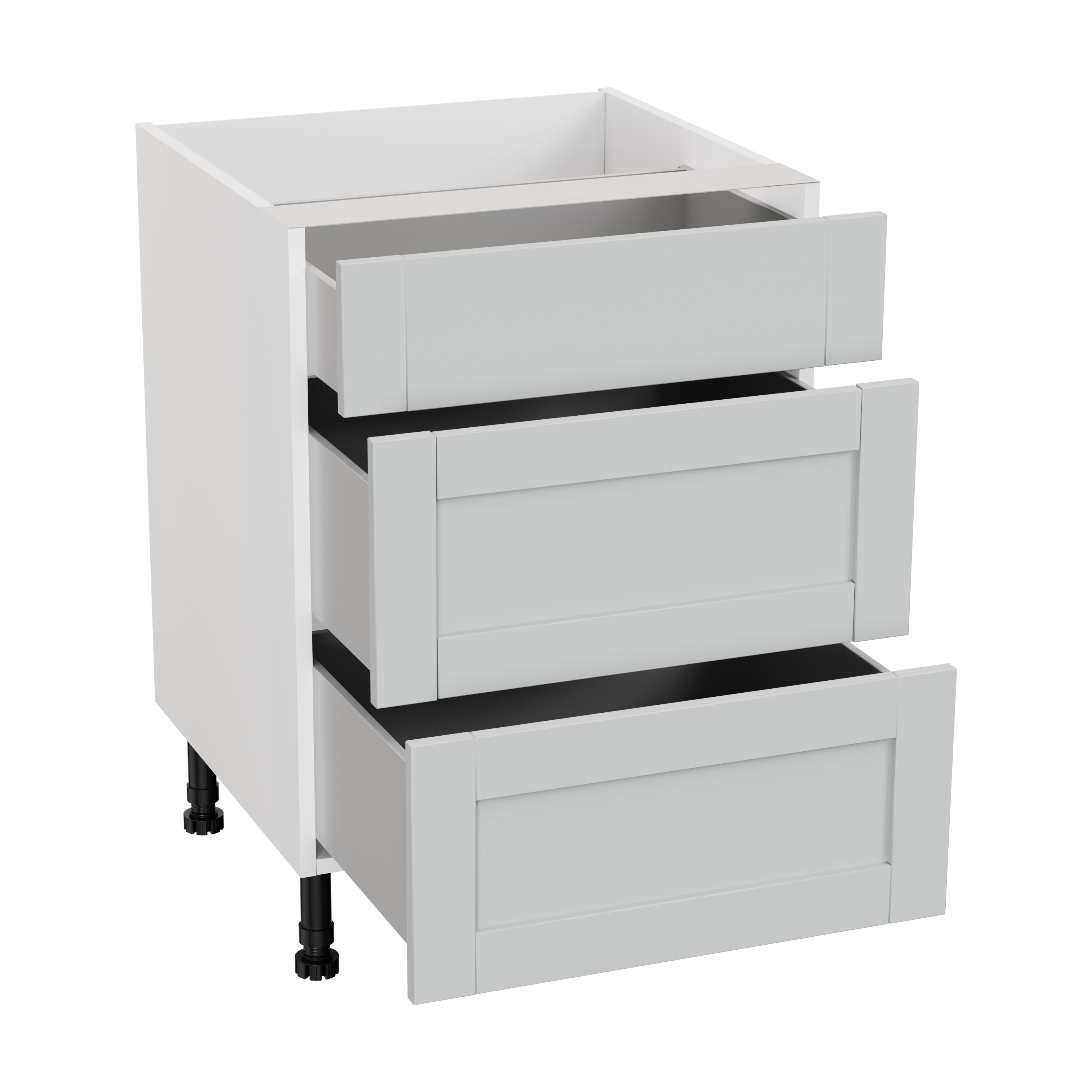 GoodHome Ashmead Matt dove grey 3 Drawer Set Base Kitchen cabinet (W ...