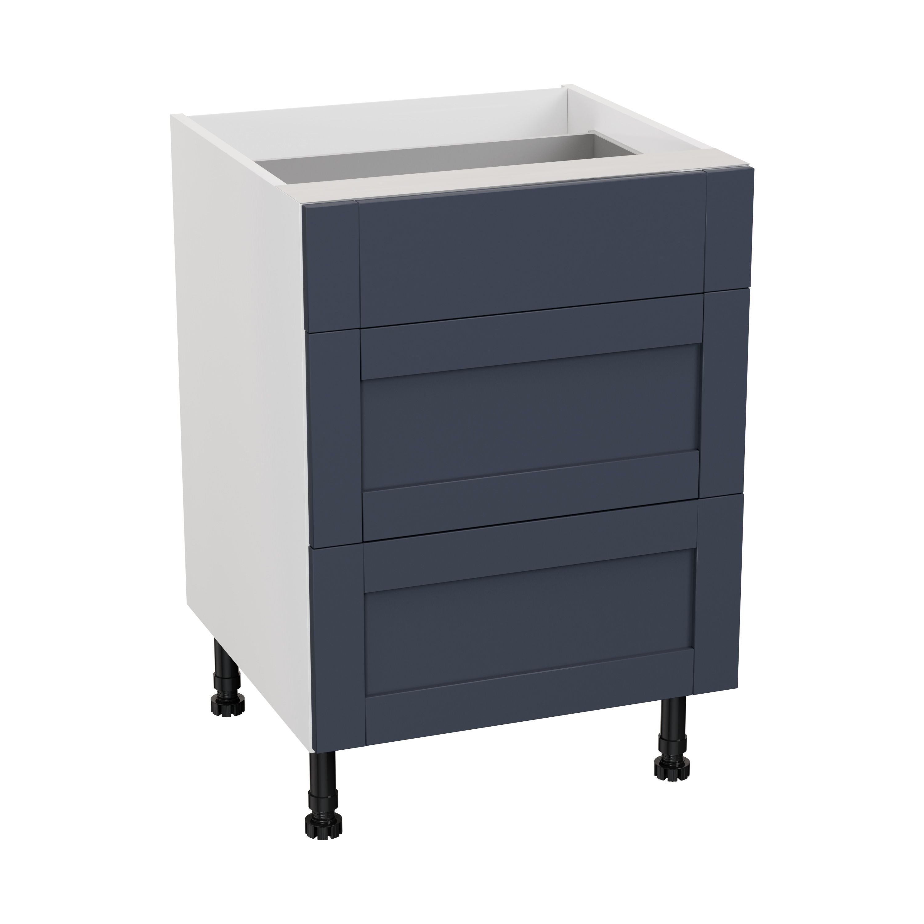 GoodHome Ashmead Matt midnight blue 3 Drawer Set Base Kitchen cabinet ...