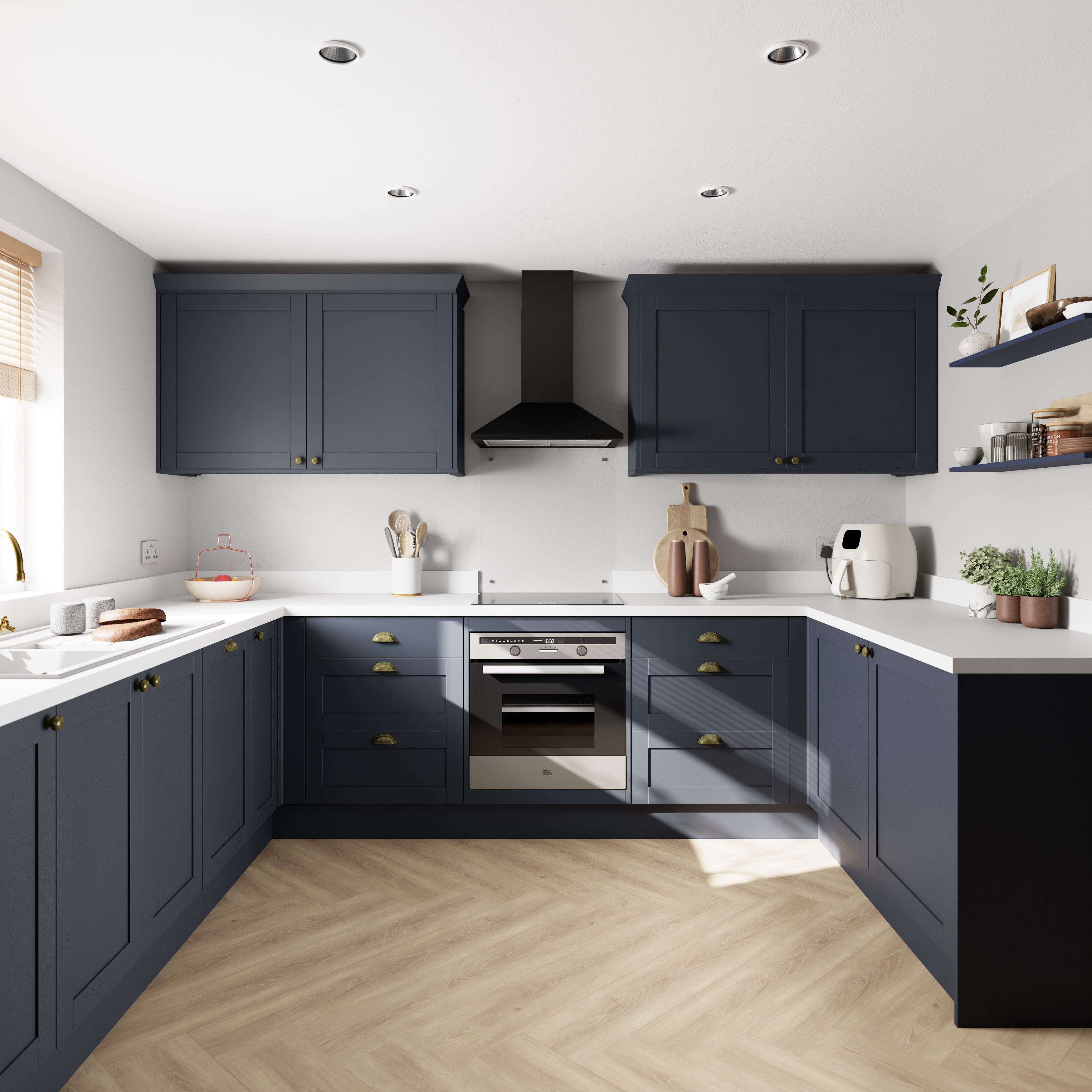 GoodHome Ashmead Matt midnight blue Shaker Larder Cabinet door (W)300mm ...