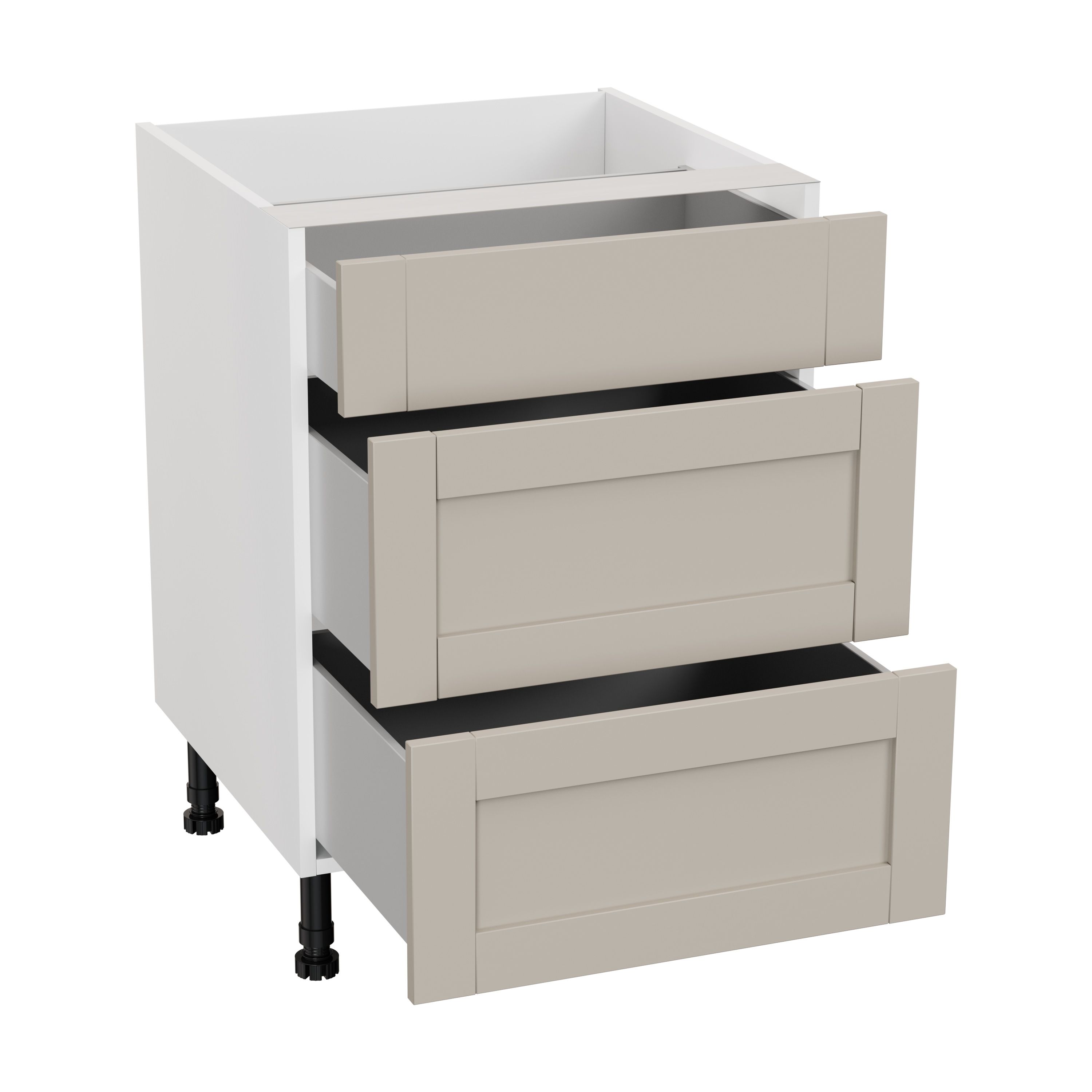 GoodHome Ashmead Matt pebble 3 Drawer Set Base Kitchen cabinet (W ...