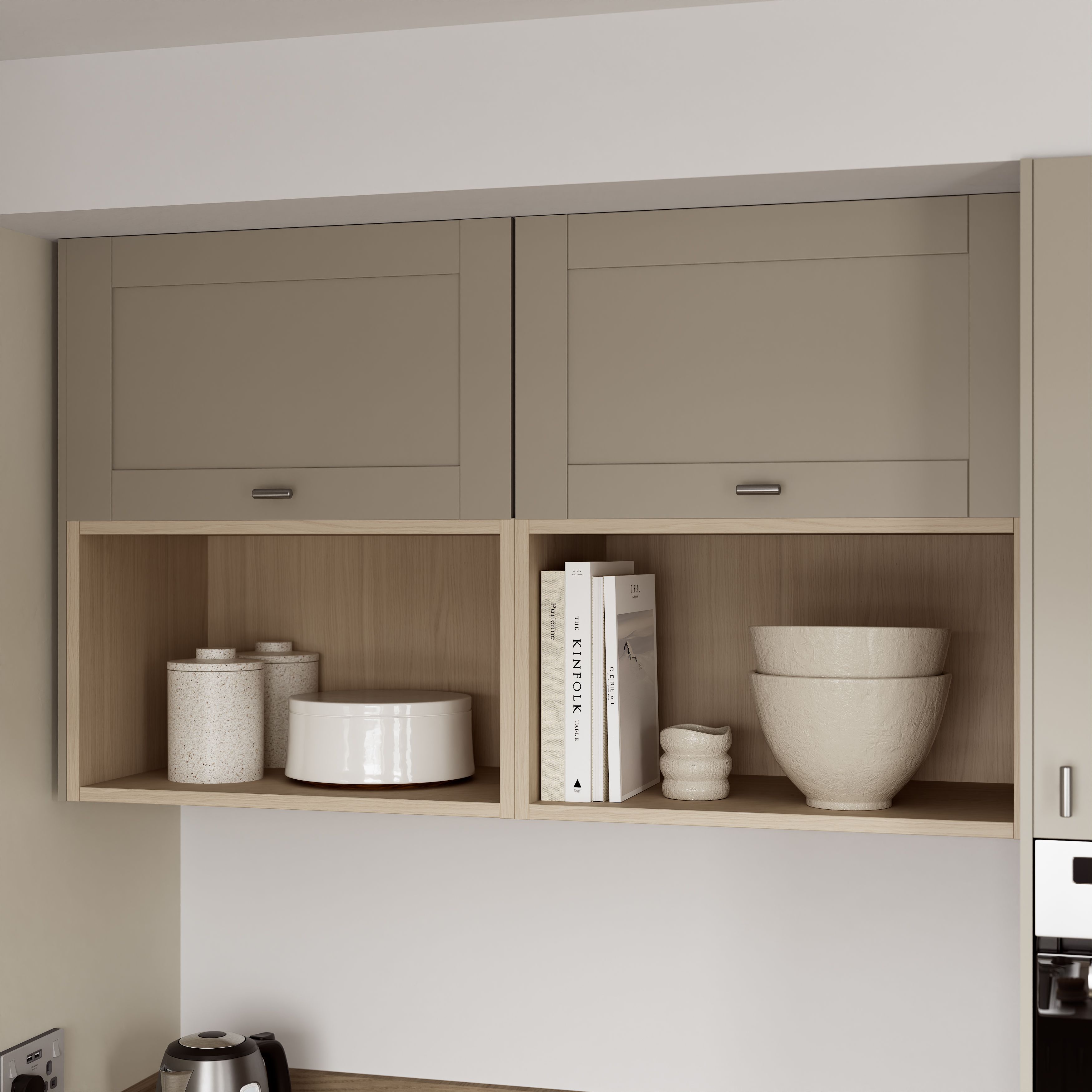 GoodHome Ashmead Matt pebble Drawer front, bridging door & bi fold door ...