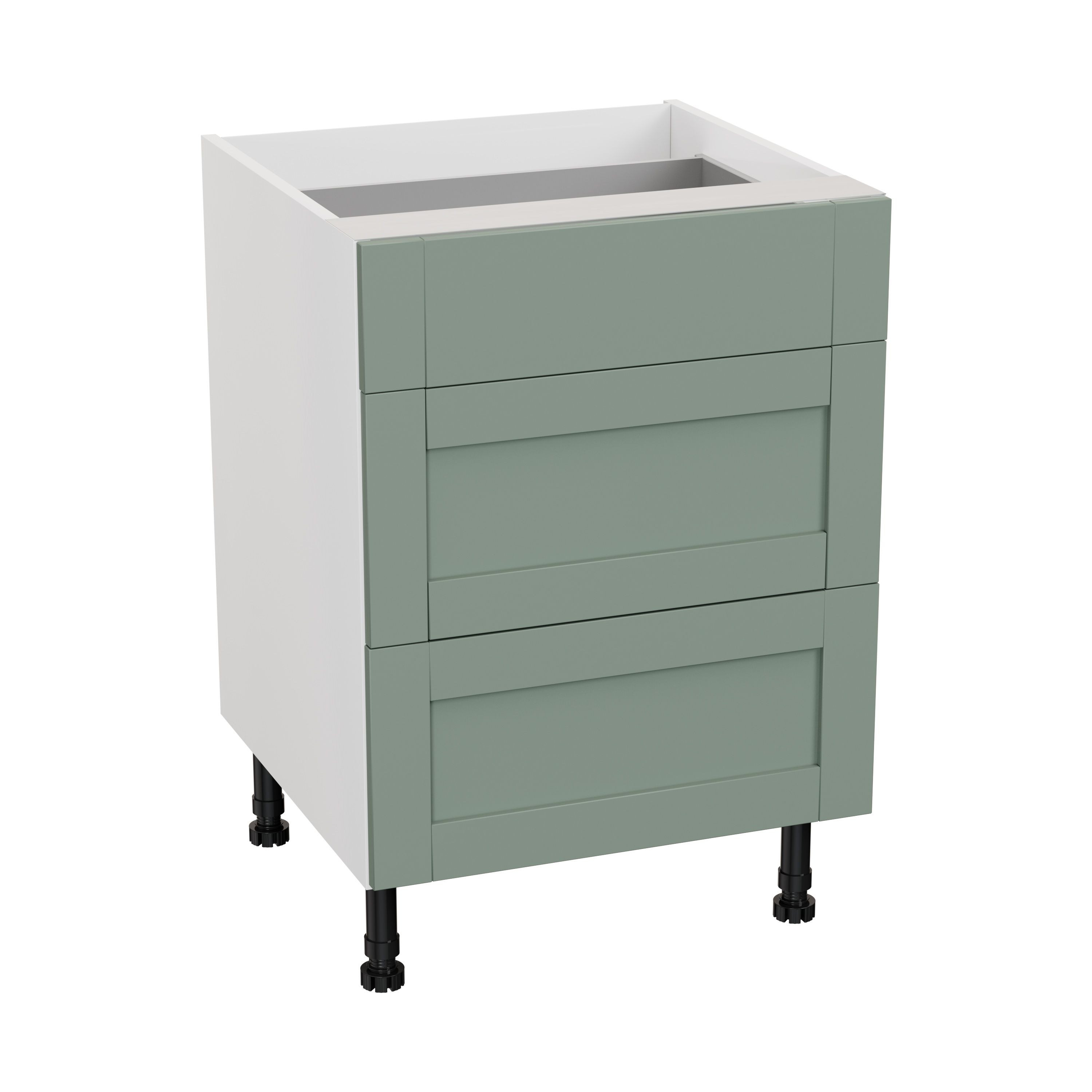 GoodHome Ashmead Matt reed green 3 drawer set Base Kitchen cabinet (W ...