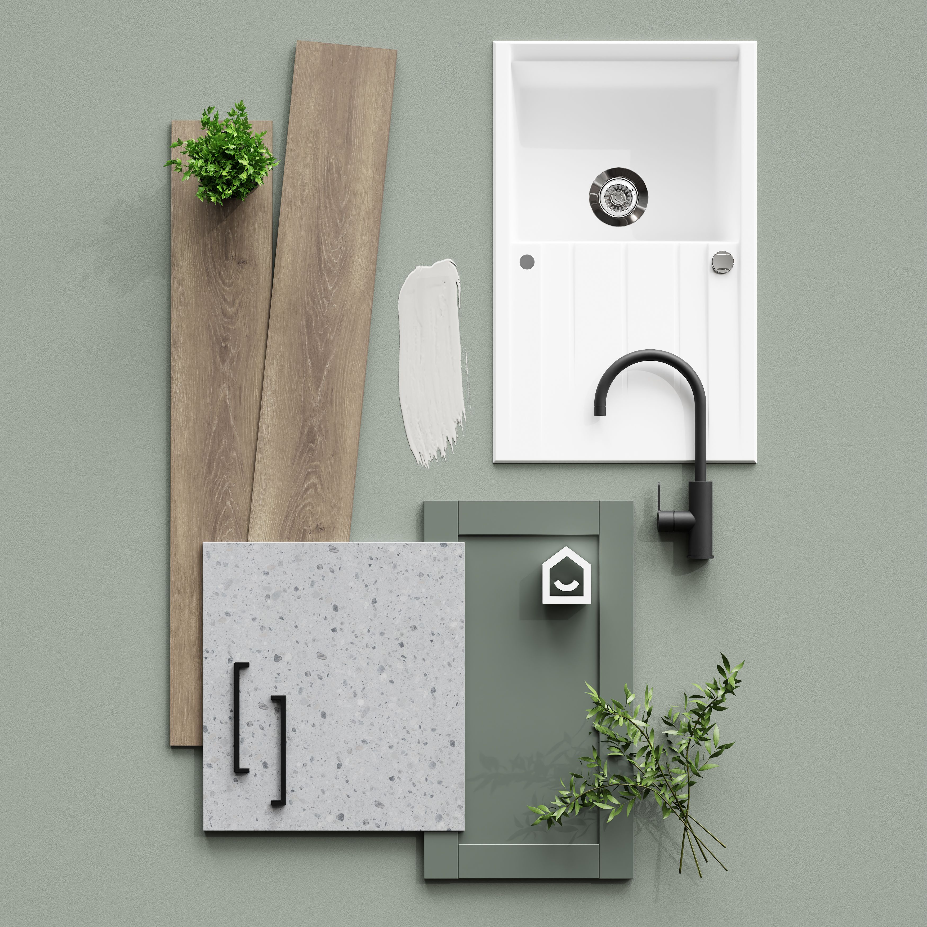 GoodHome Ashmead Matt reed green Highline Cabinet door (W)600mm (H ...