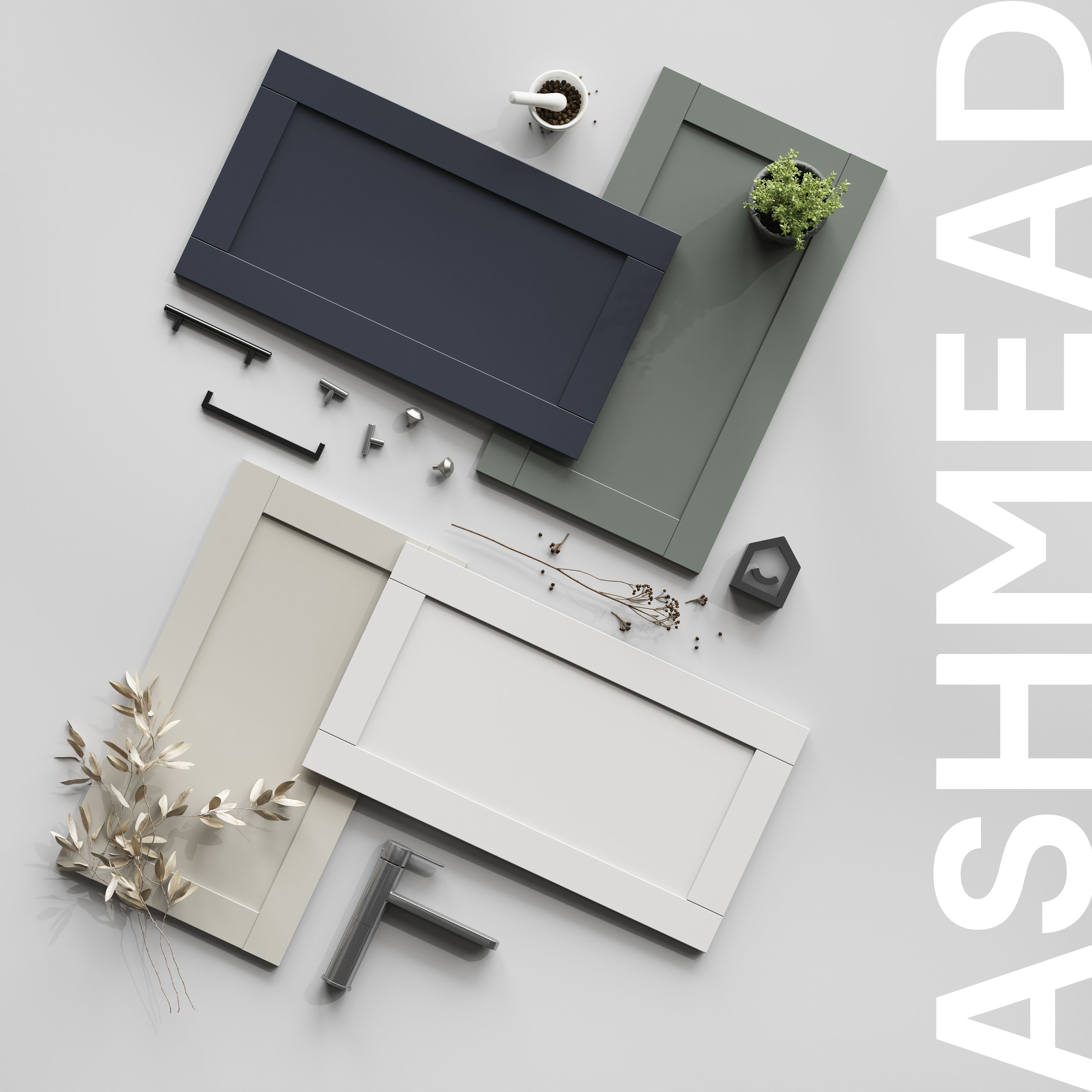 GoodHome Ashmead Matt reed green Shaker Larder Cabinet door (W)600mm (H ...