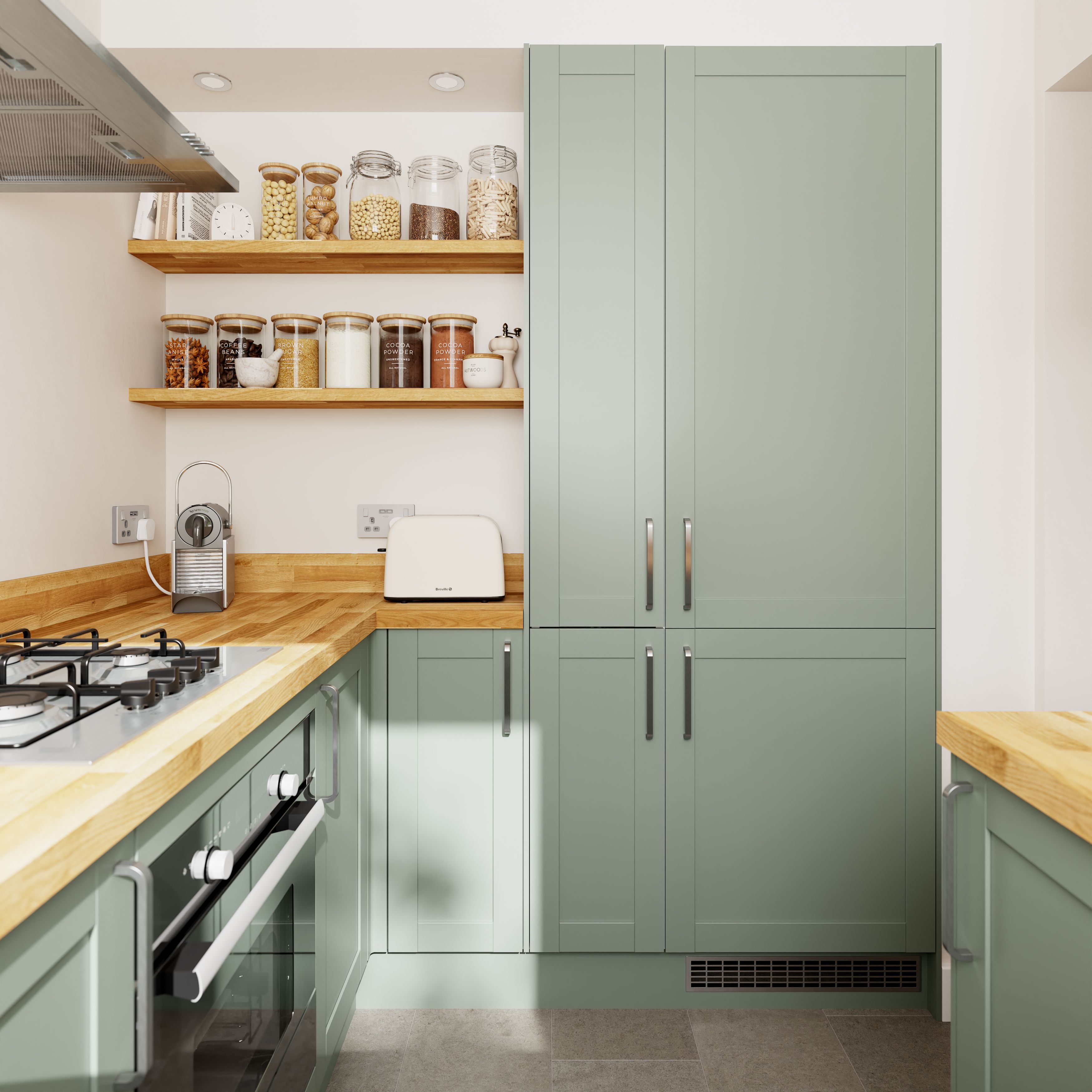 GoodHome Ashmead Matt reed green Shaker Larder Cabinet door (W)600mm (H ...