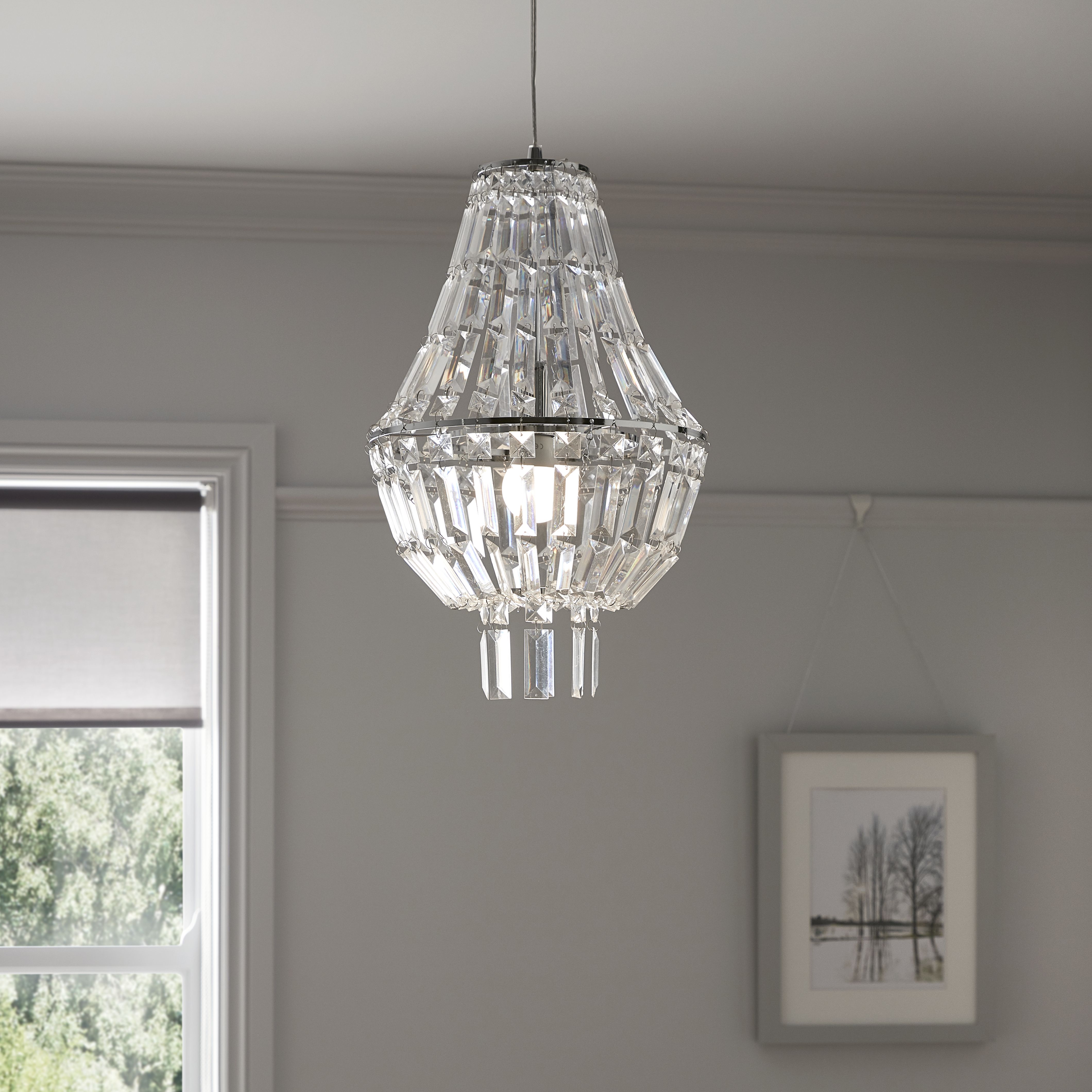 GoodHome Asuia Chrome effect Pendant ceiling light, (Dia)300mm