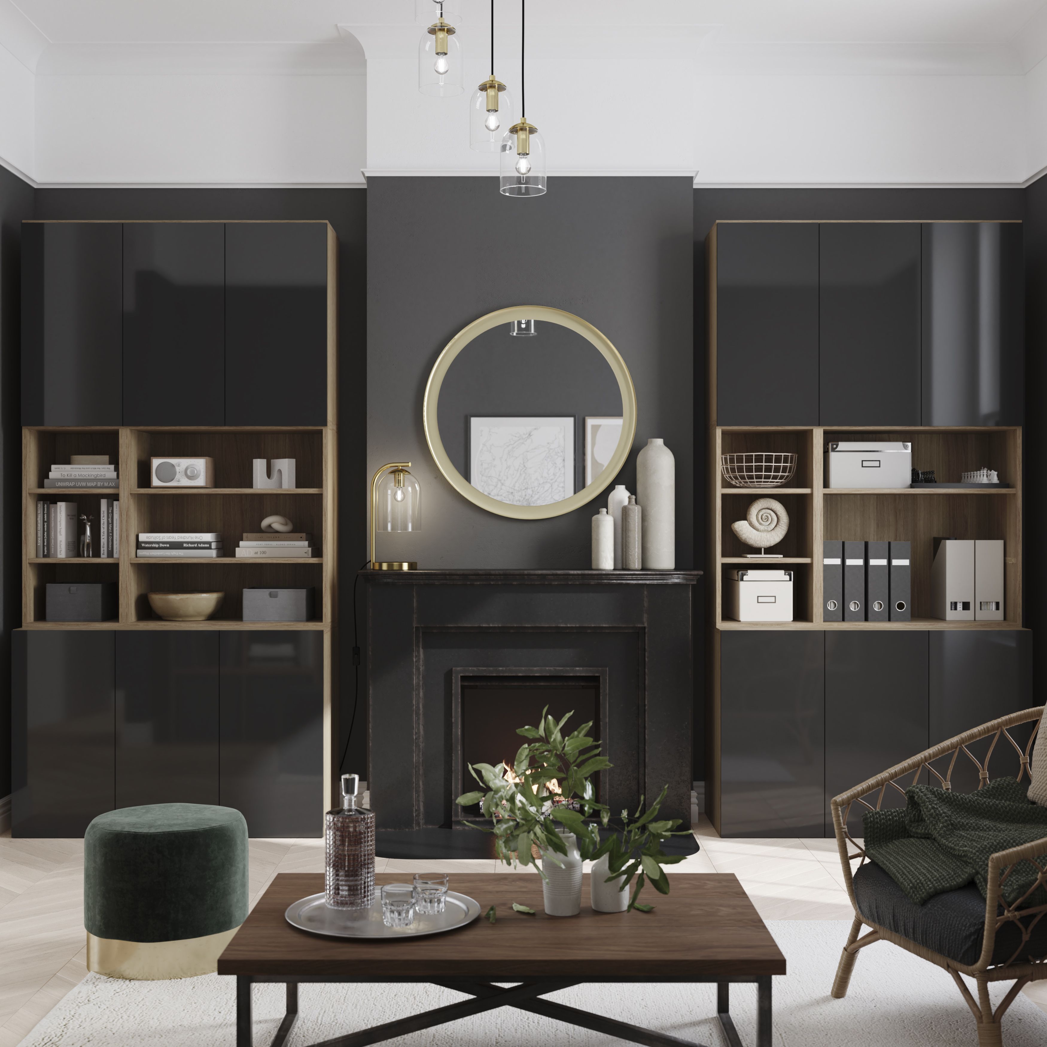 GoodHome Atomia Gloss grey oak effect Storage unit kit