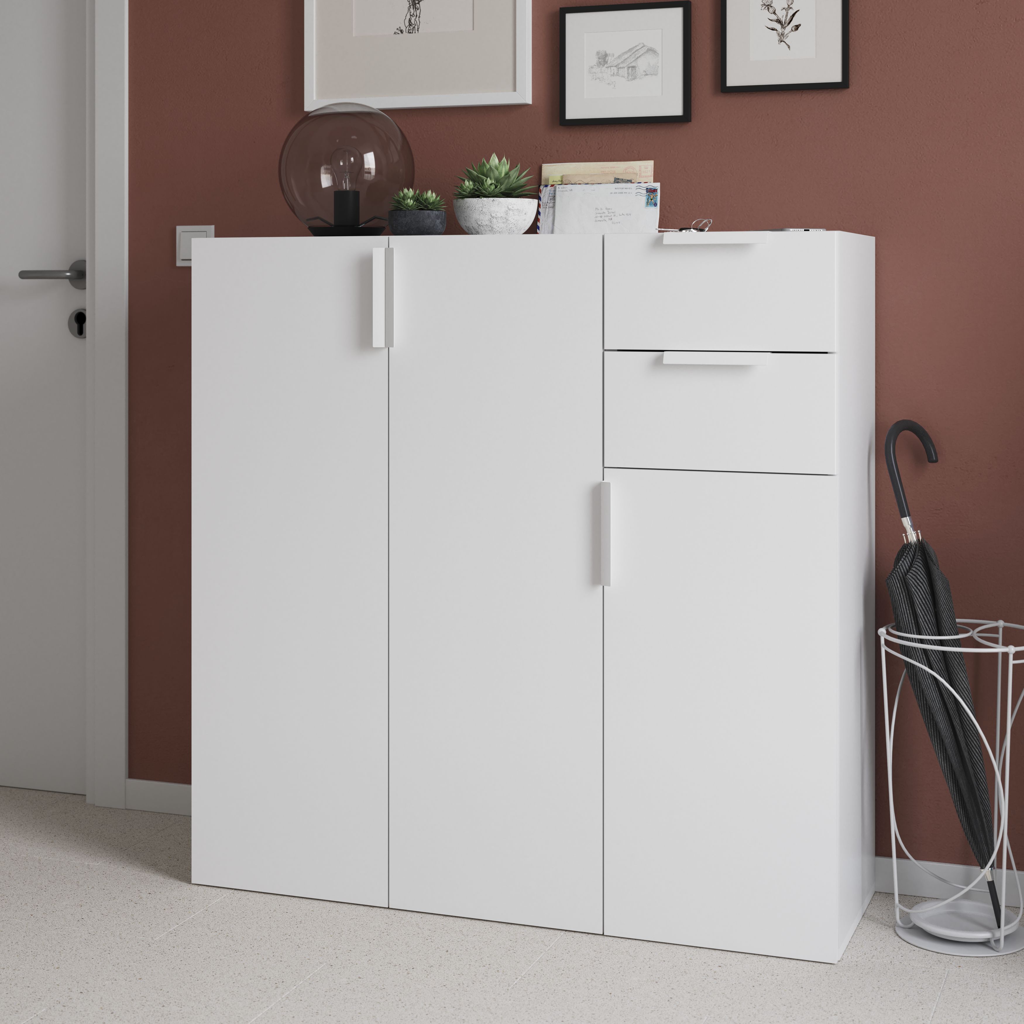 GoodHome Atomia Matt White Slab Modular furniture door, (H) 747mm (W) 372mm