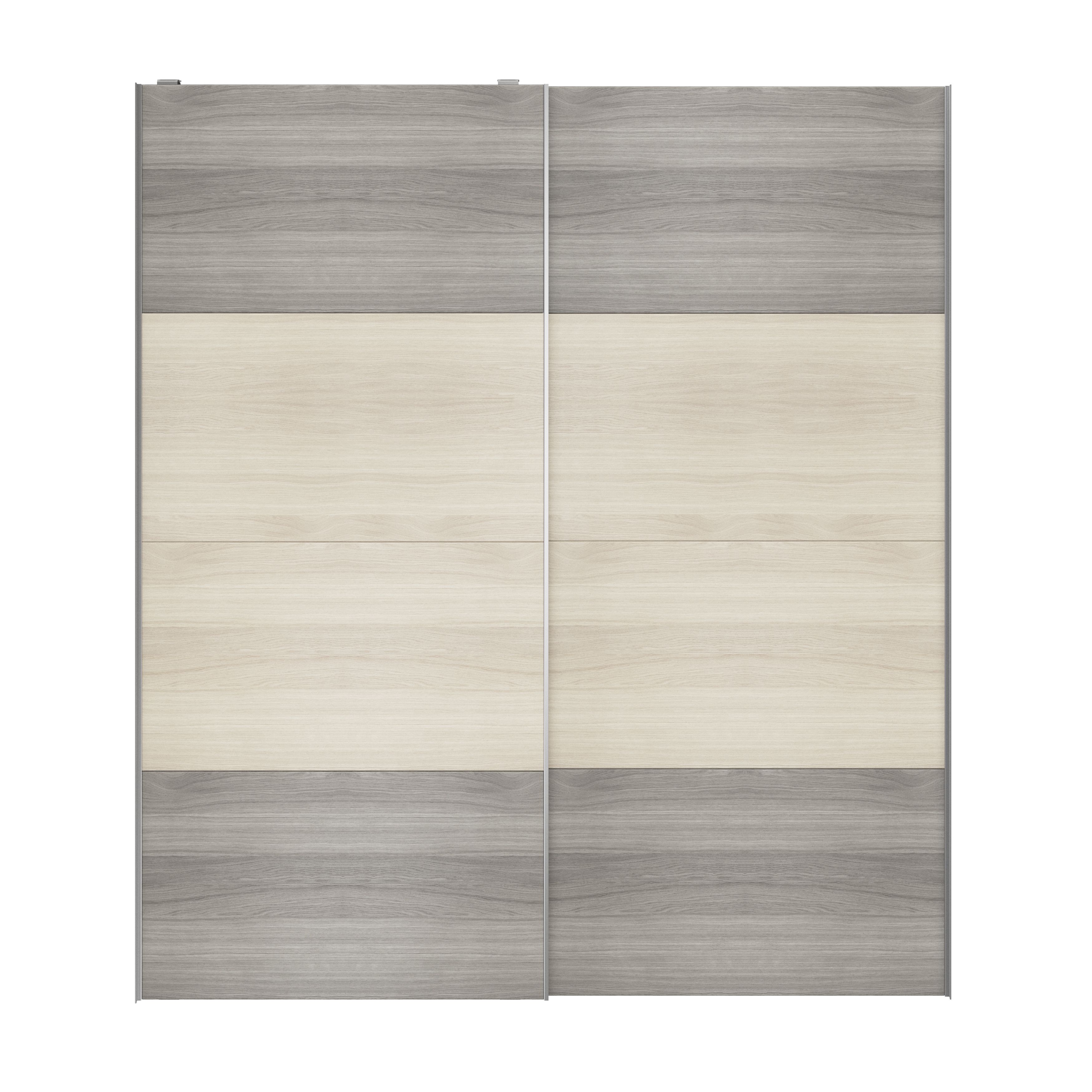GoodHome Atomia Panelled Grey & natural oak effect 2 door Sliding ...