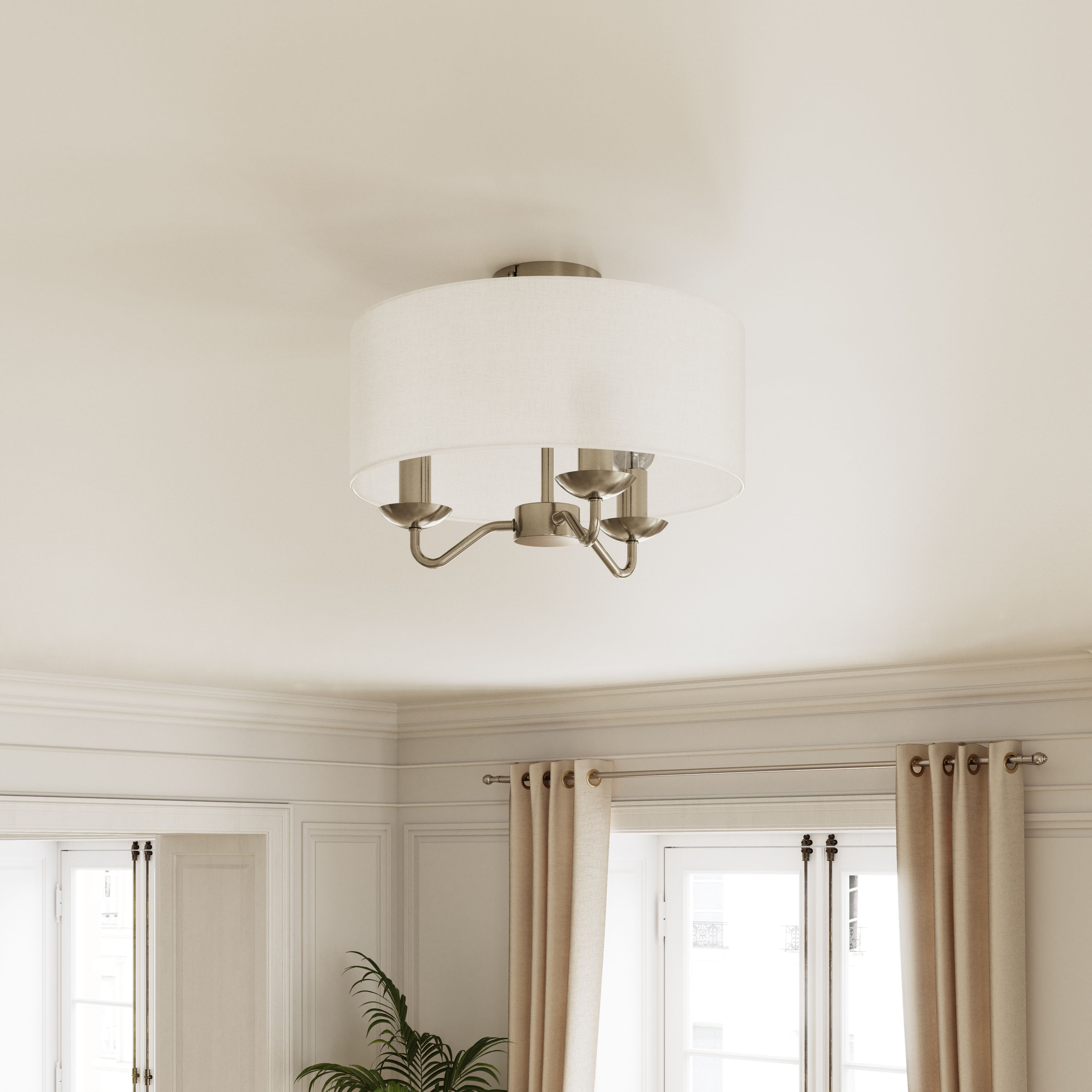 GoodHome Ayshire Traditional Fabric & metal Nickel effect 3 Lamp ...