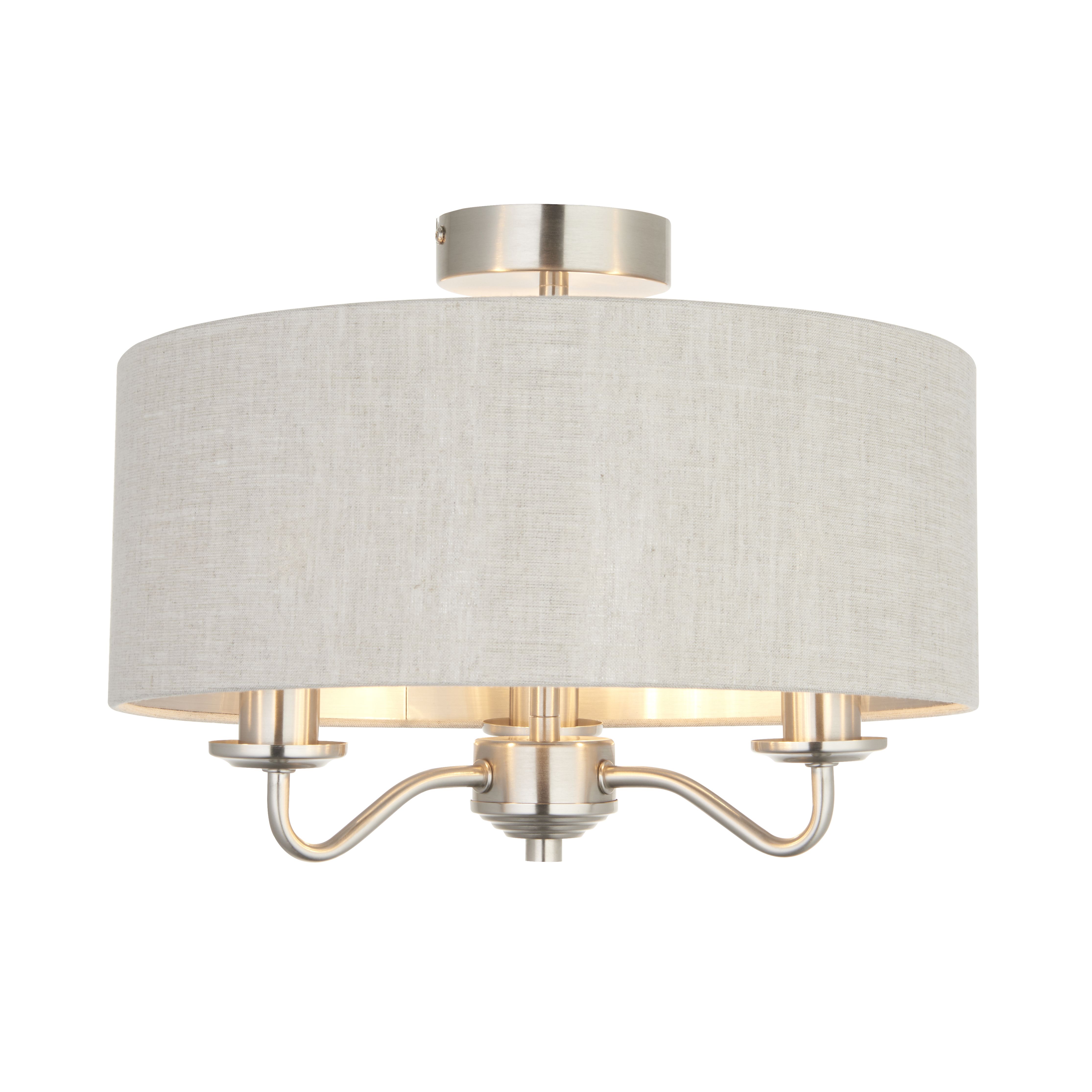 GoodHome Ayshire Traditional Fabric & metal Nickel effect 3 Lamp ...
