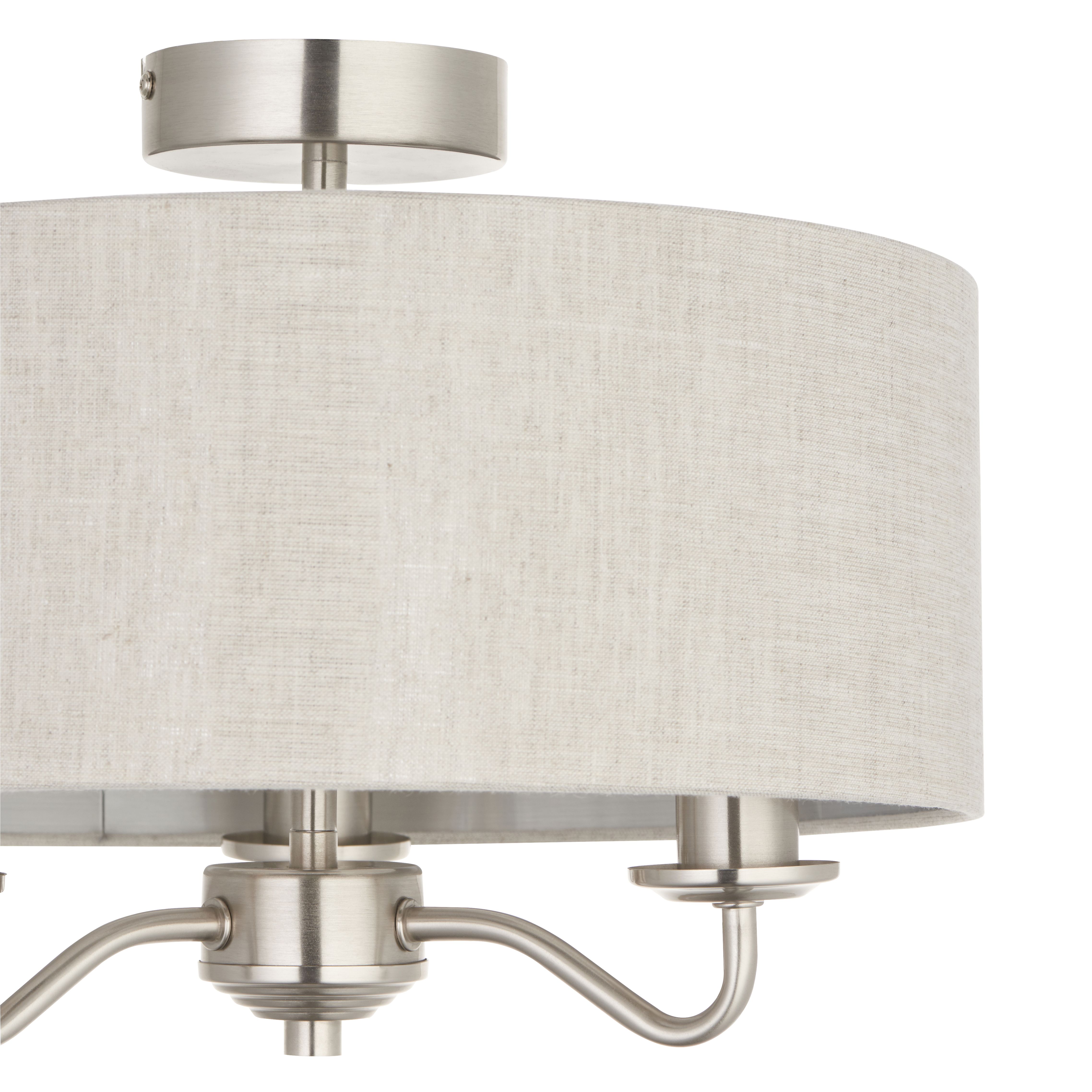 GoodHome Ayshire Traditional Fabric & metal Nickel effect 3 Lamp ...