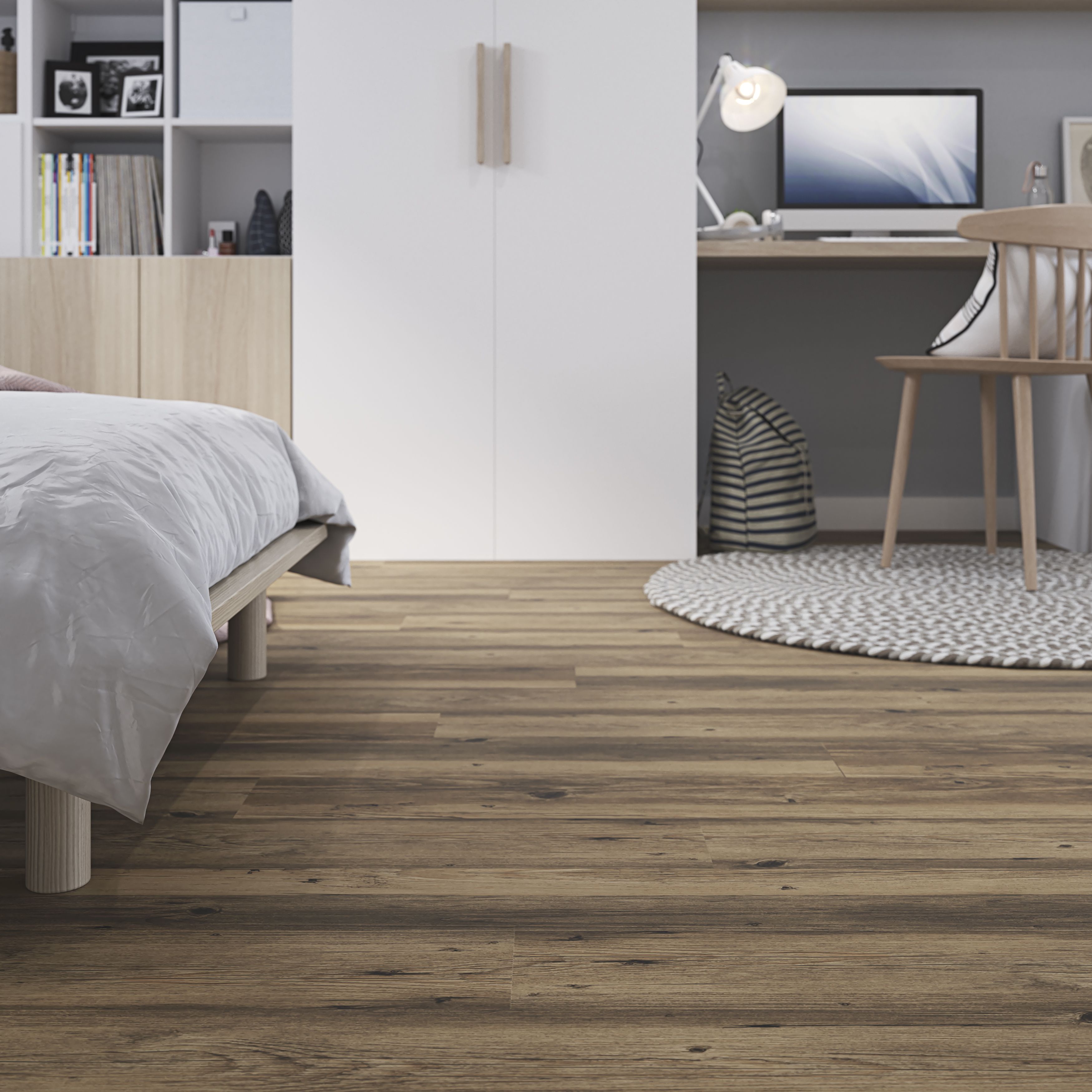 GoodHome Baila Distressed natural oak Wood effect Textured Click vinyl ...