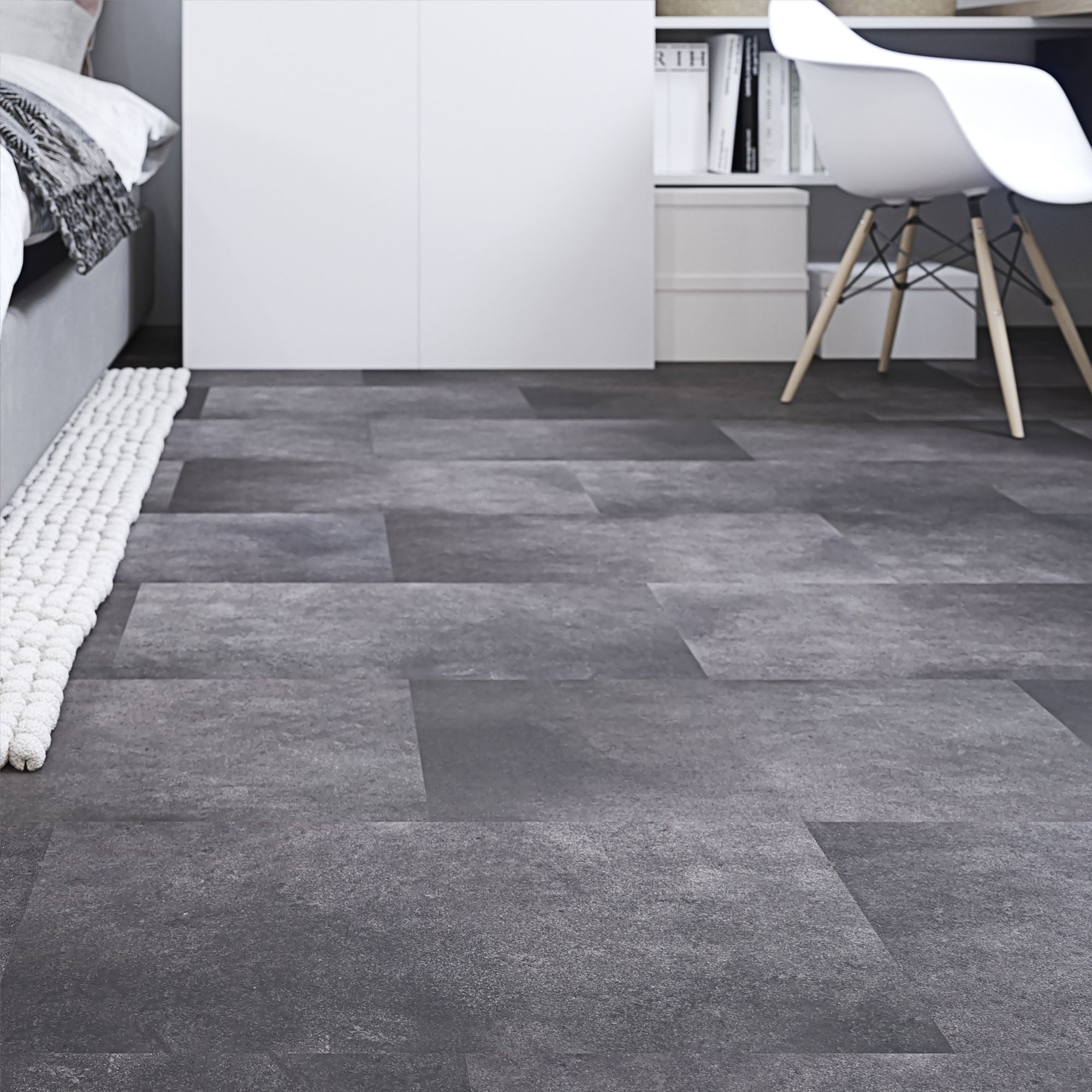 GoodHome Baila Grey concrete Textured Tile effect Textured Click vinyl ...