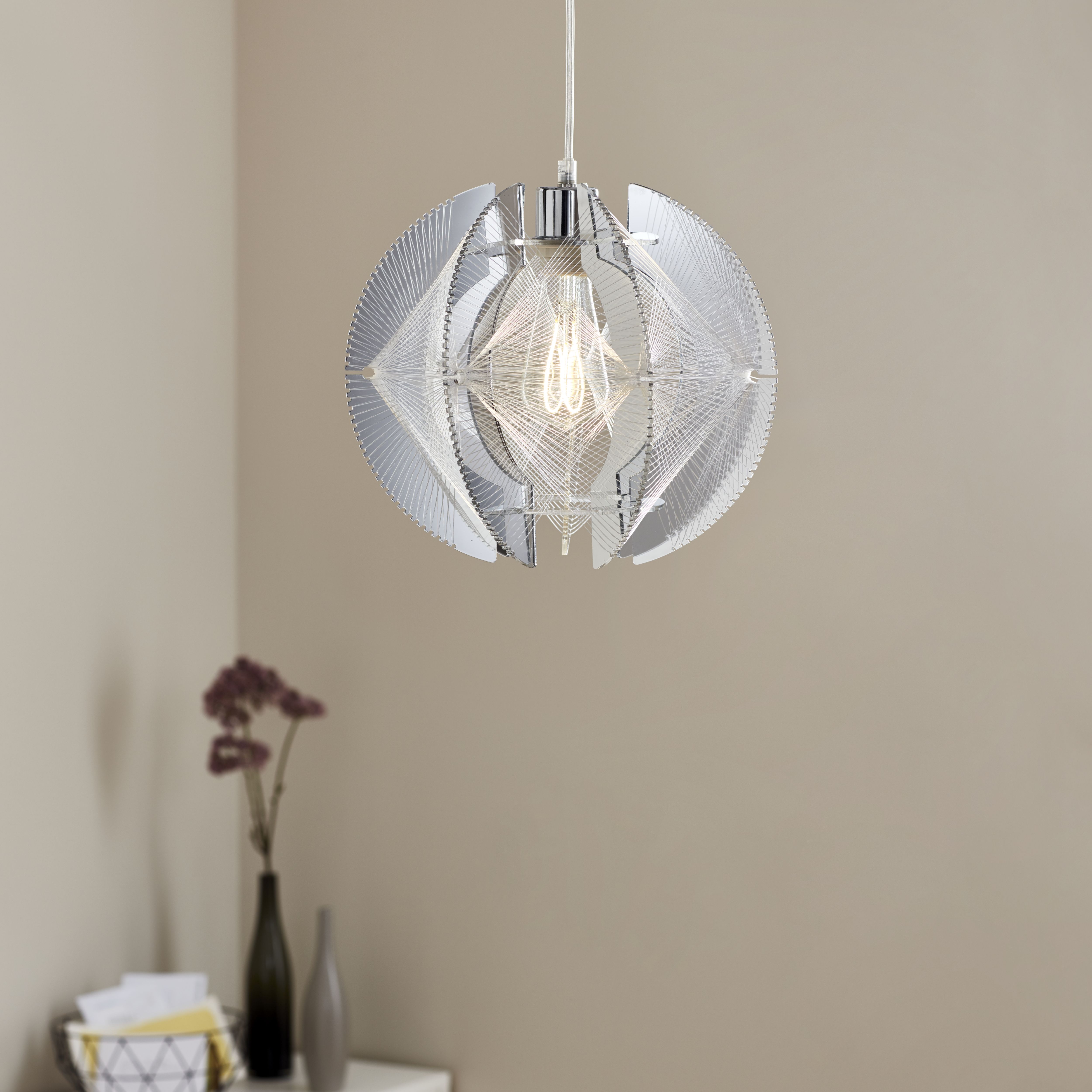 GoodHome Bastberg Transparent Pendant ceiling light, (Dia)310mm | DIY ...