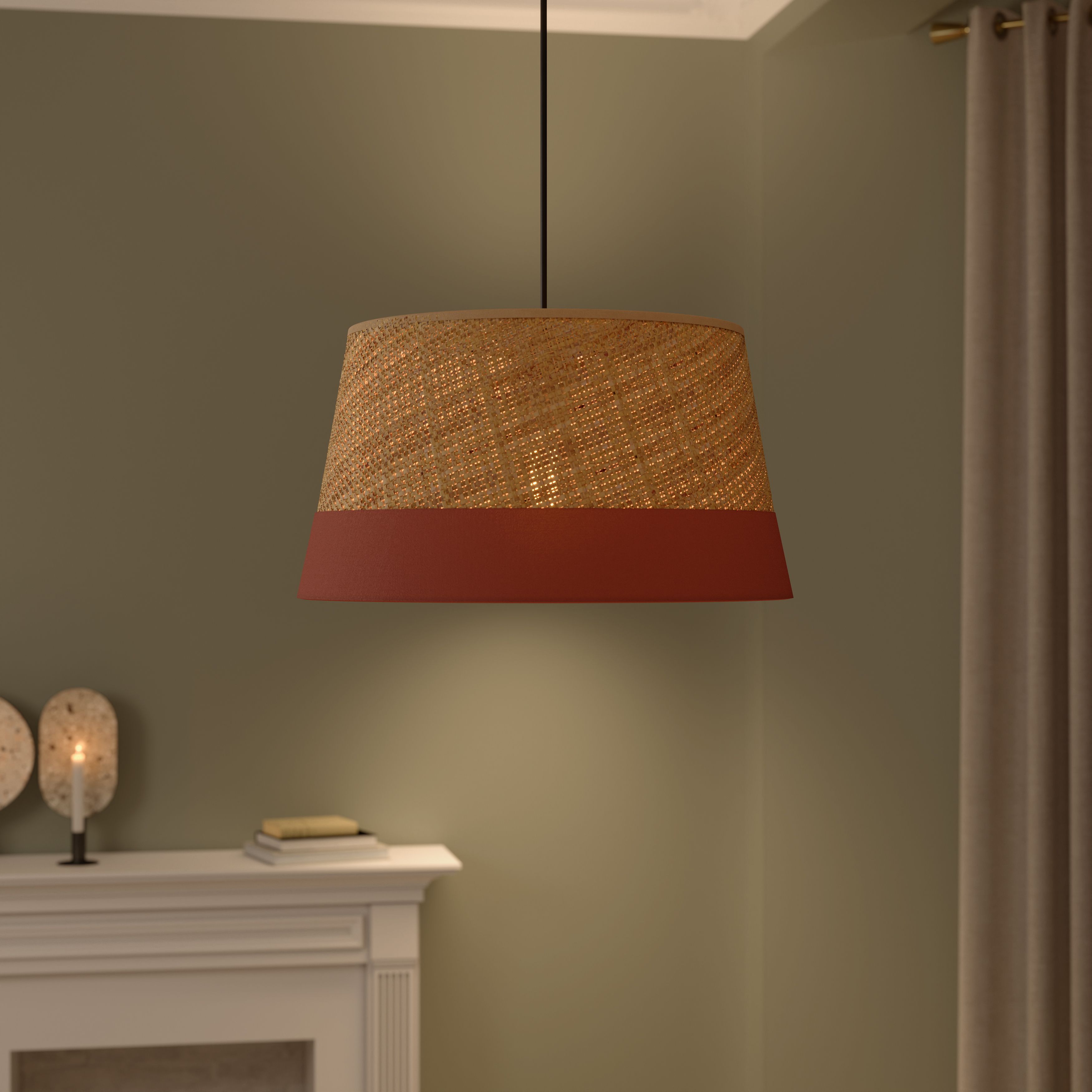 GoodHome Bellbird Red & Natural Round Lamp shade (D)38cm