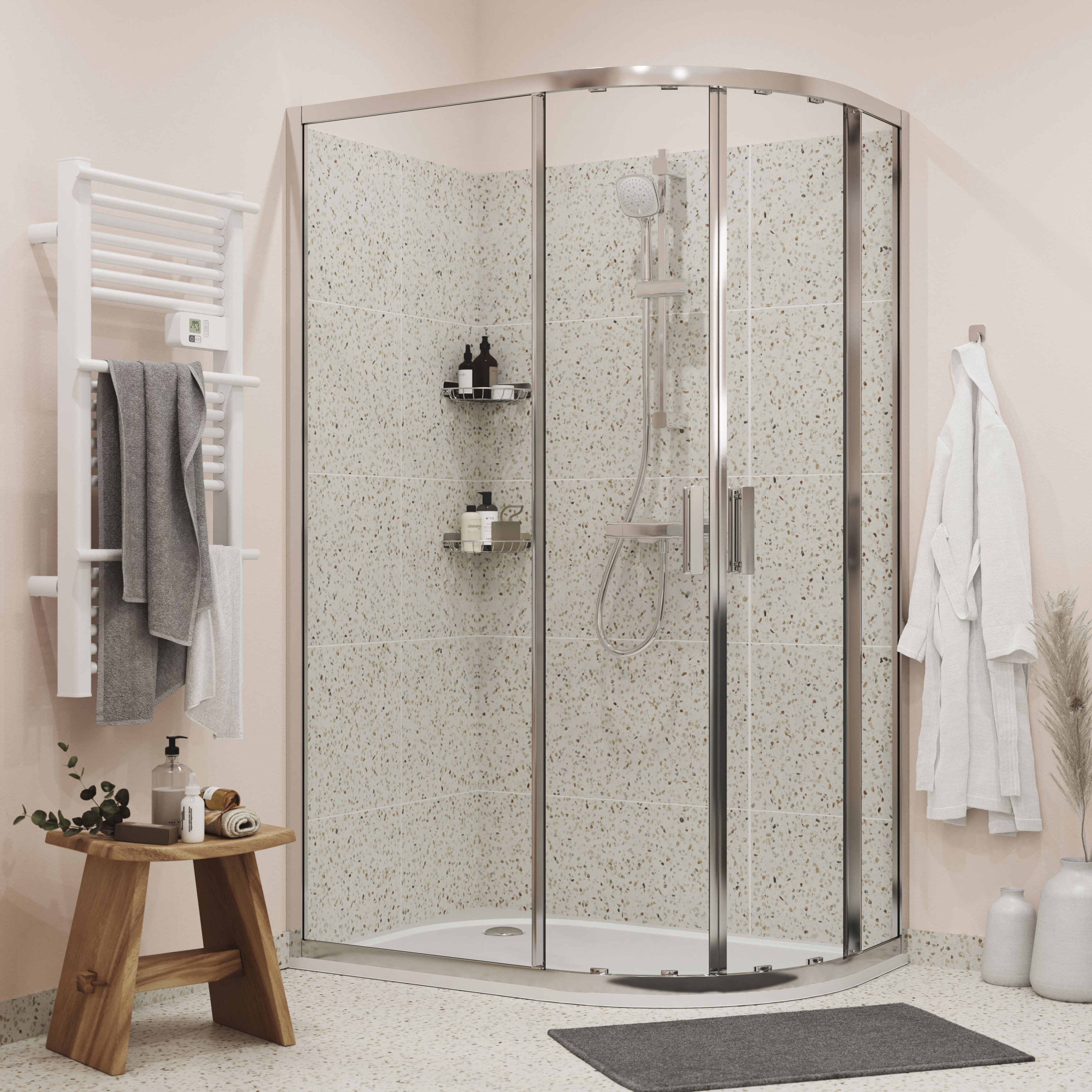 GoodHome Beloya LH Chrome effect Clear Offset quadrant Shower Enclosure ...