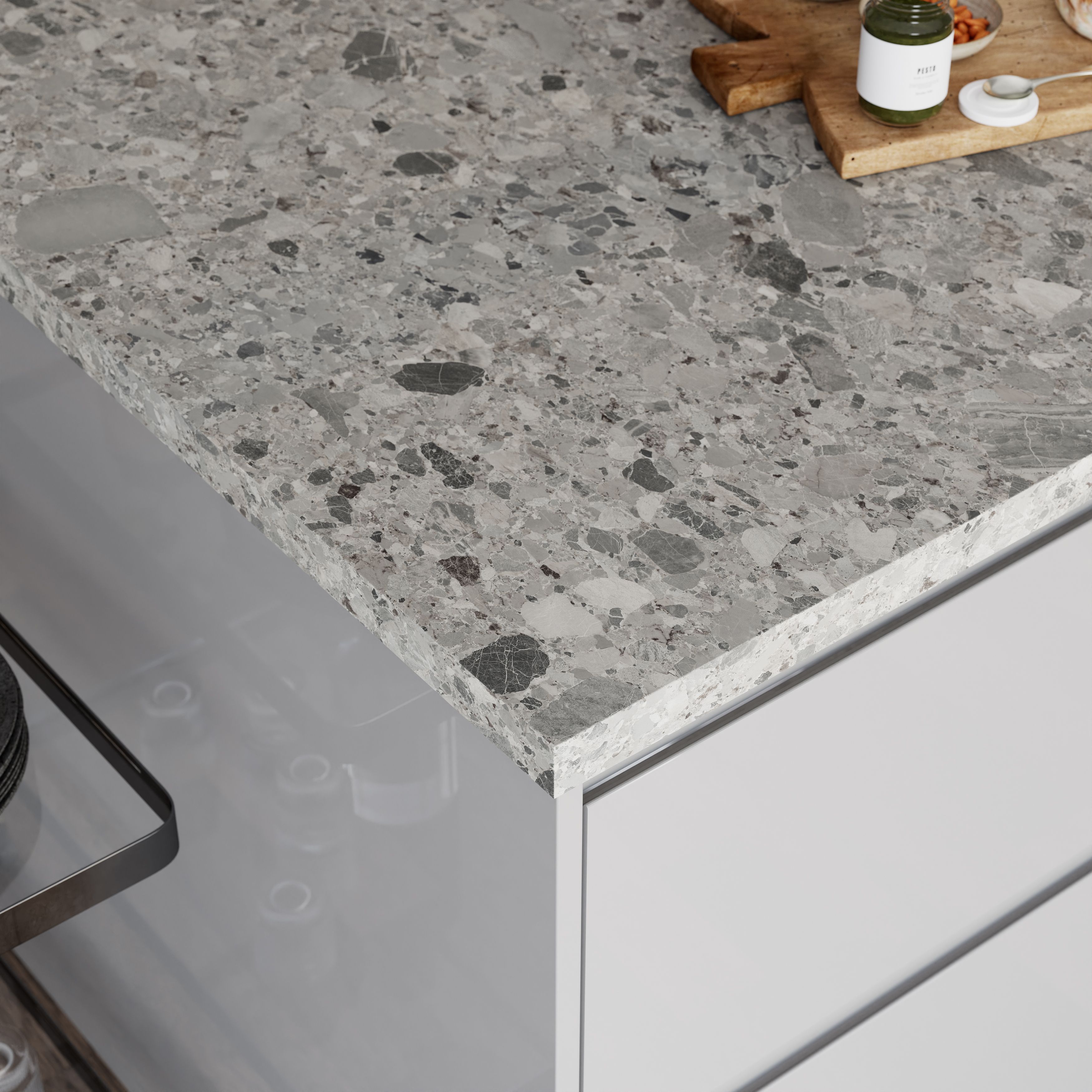 GoodHome Berberis Grey Stone effect Laminate Square edge Worktop, (L ...