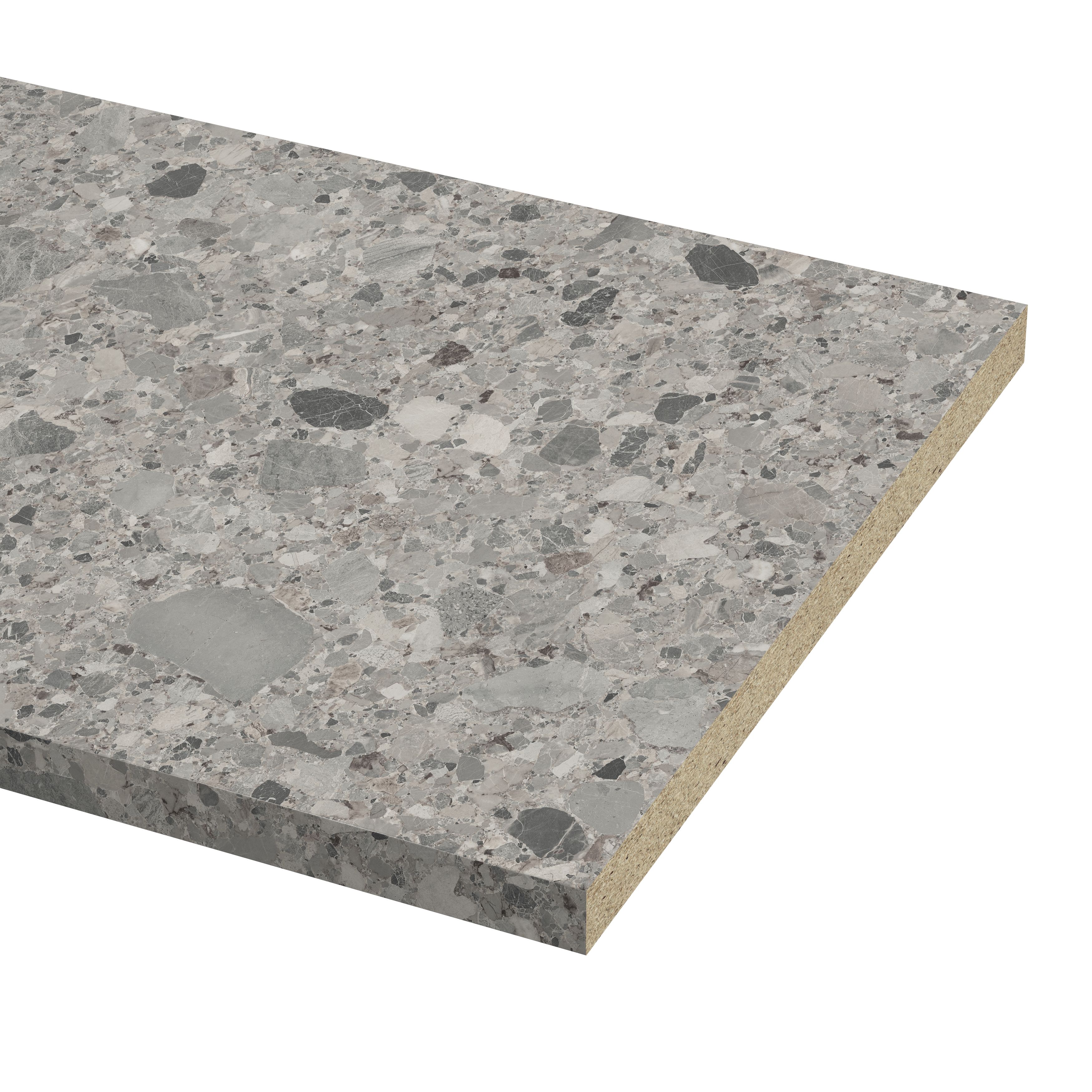 GoodHome Berberis Grey Stone effect Laminate Square edge Worktop, (L ...