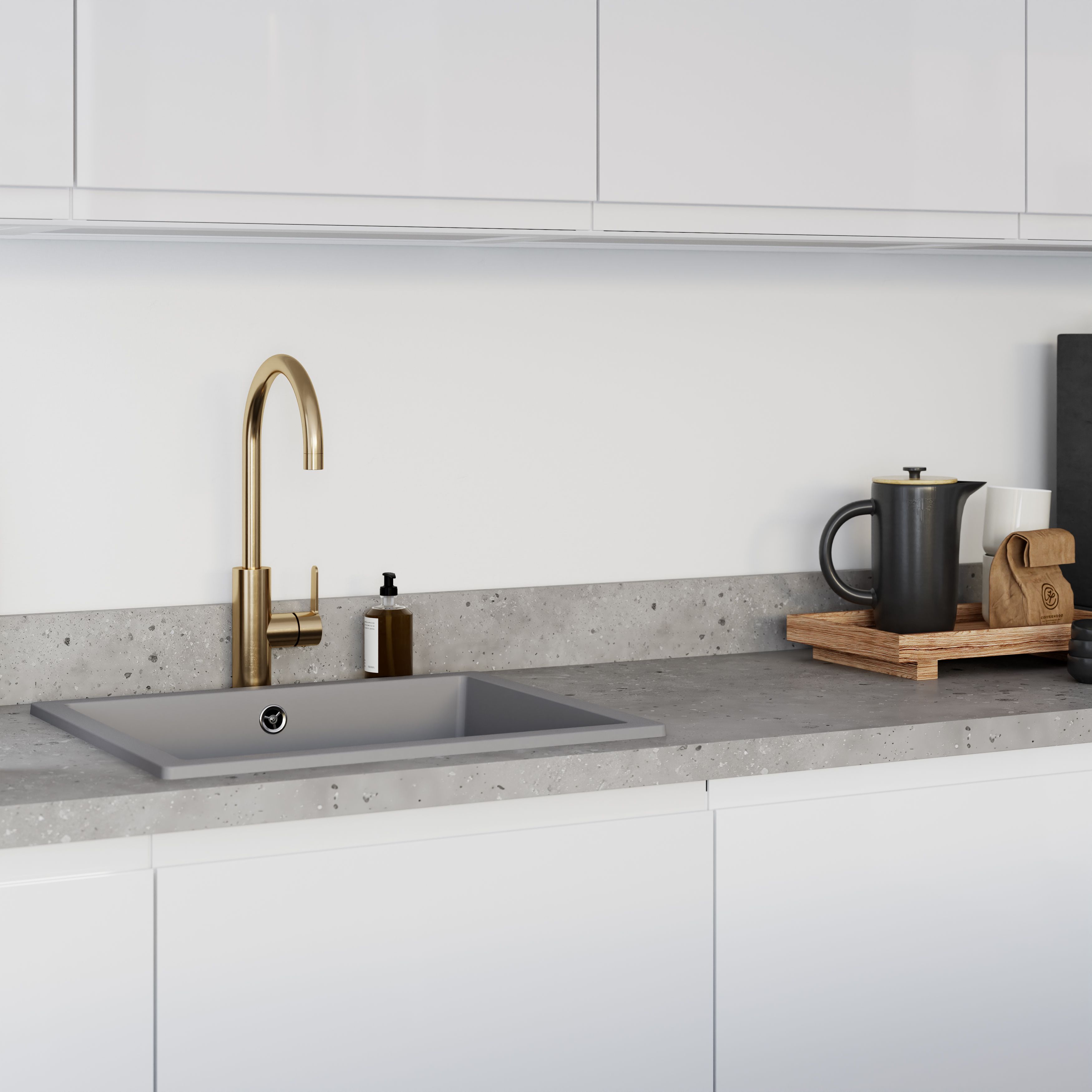 GoodHome Berberis Matt Grey Granite effect Laminate Kitchen Upstand (L ...