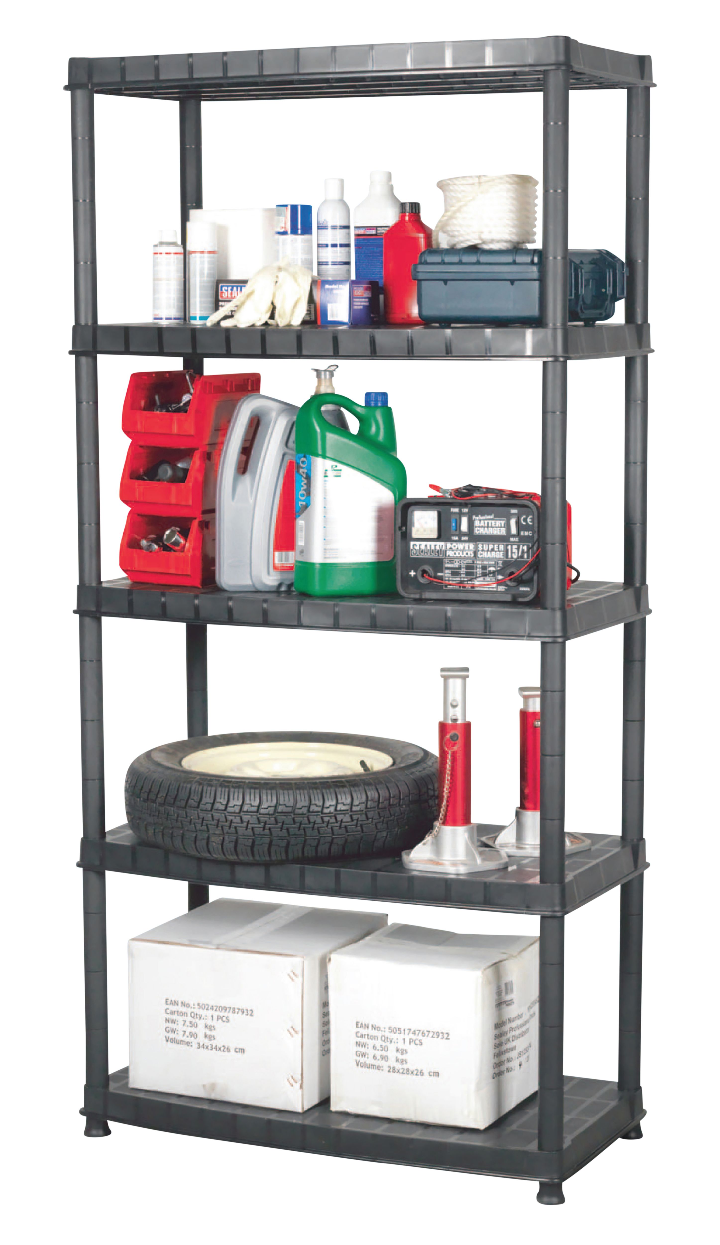 GoodHome Black 5 shelf Plastic Shelving unit (H)1850mm (W)915mm