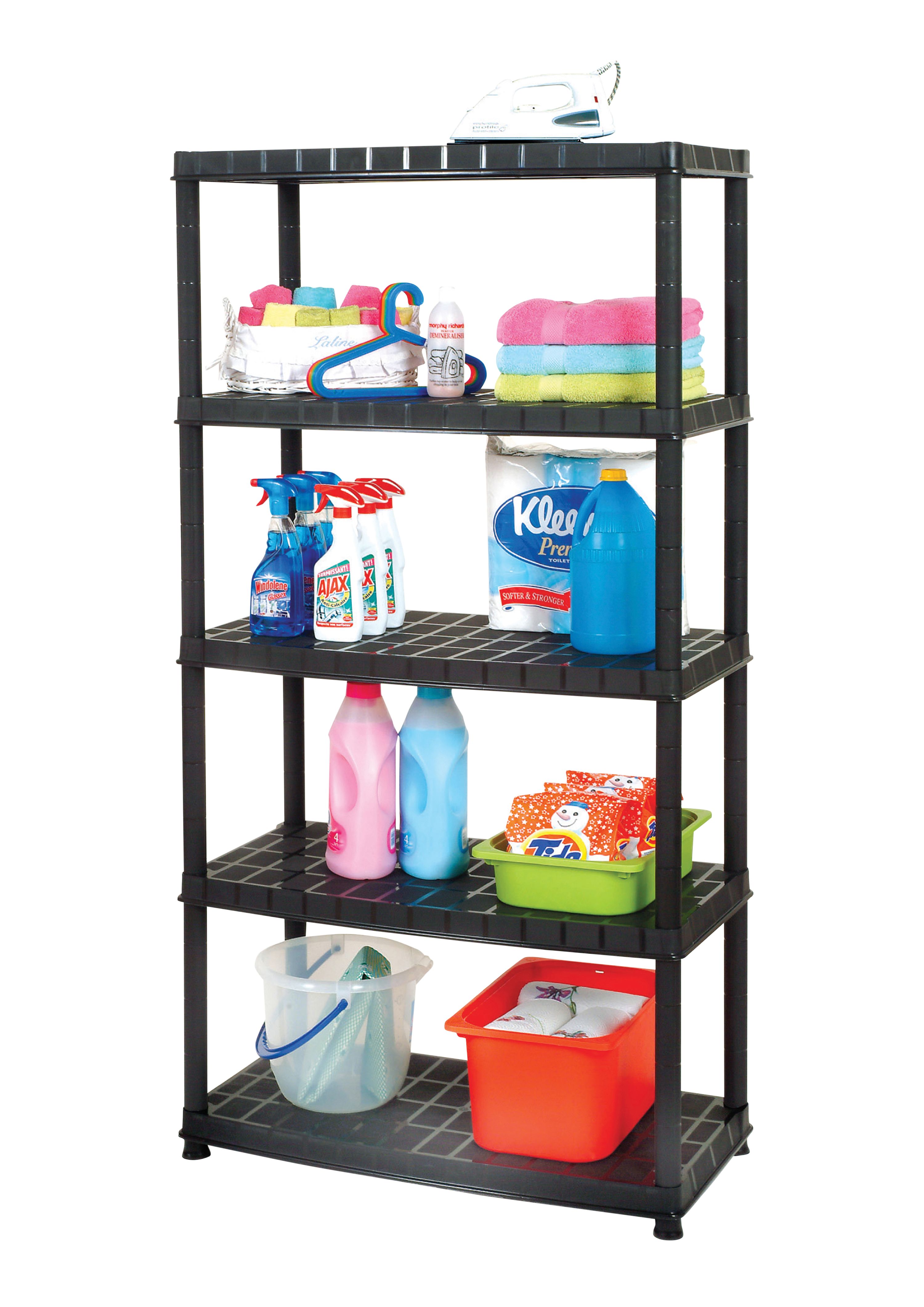GoodHome Black 5 shelf Plastic Shelving unit (H)1850mm (W)915mm