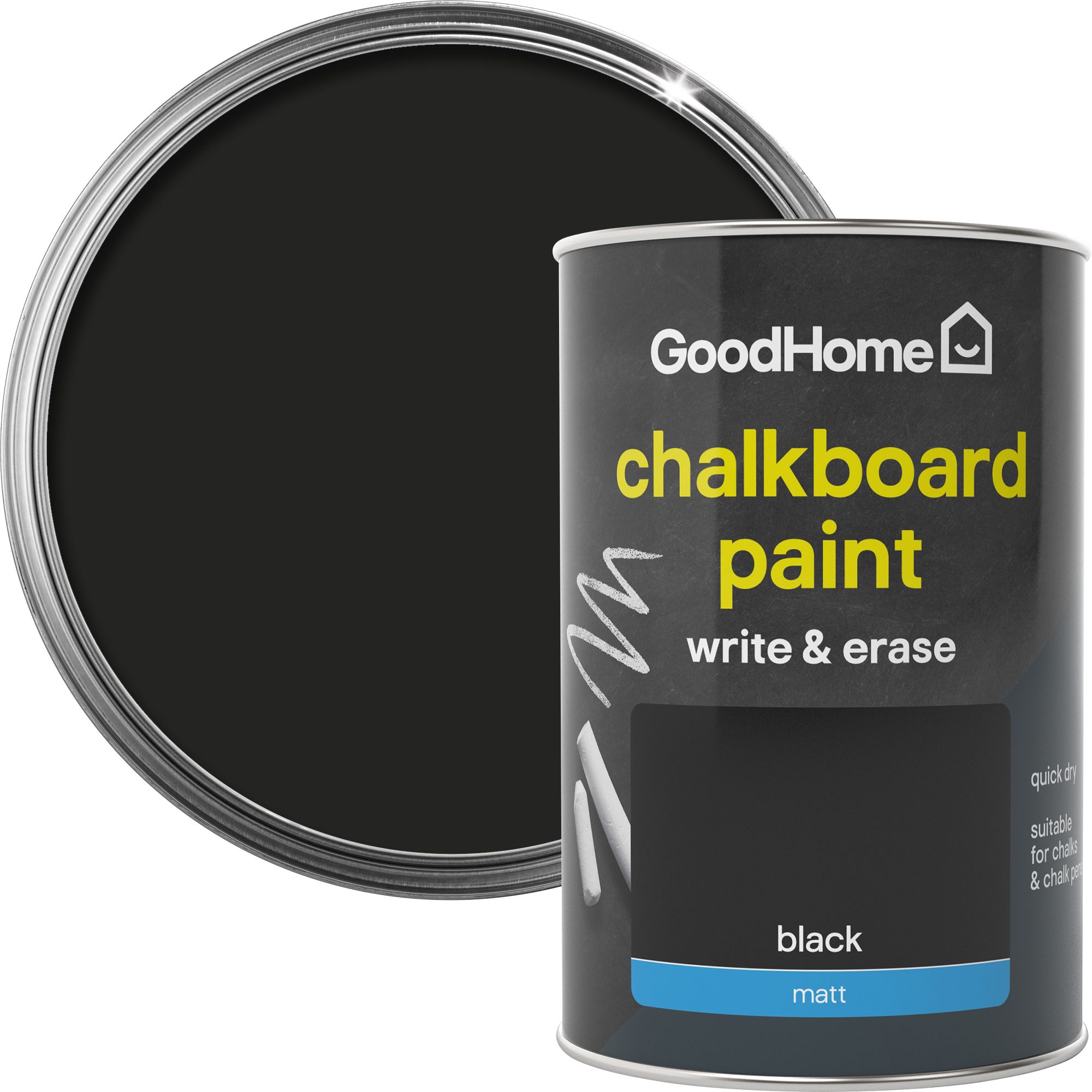 GoodHome Black Matt Chalkboard paint, 1L