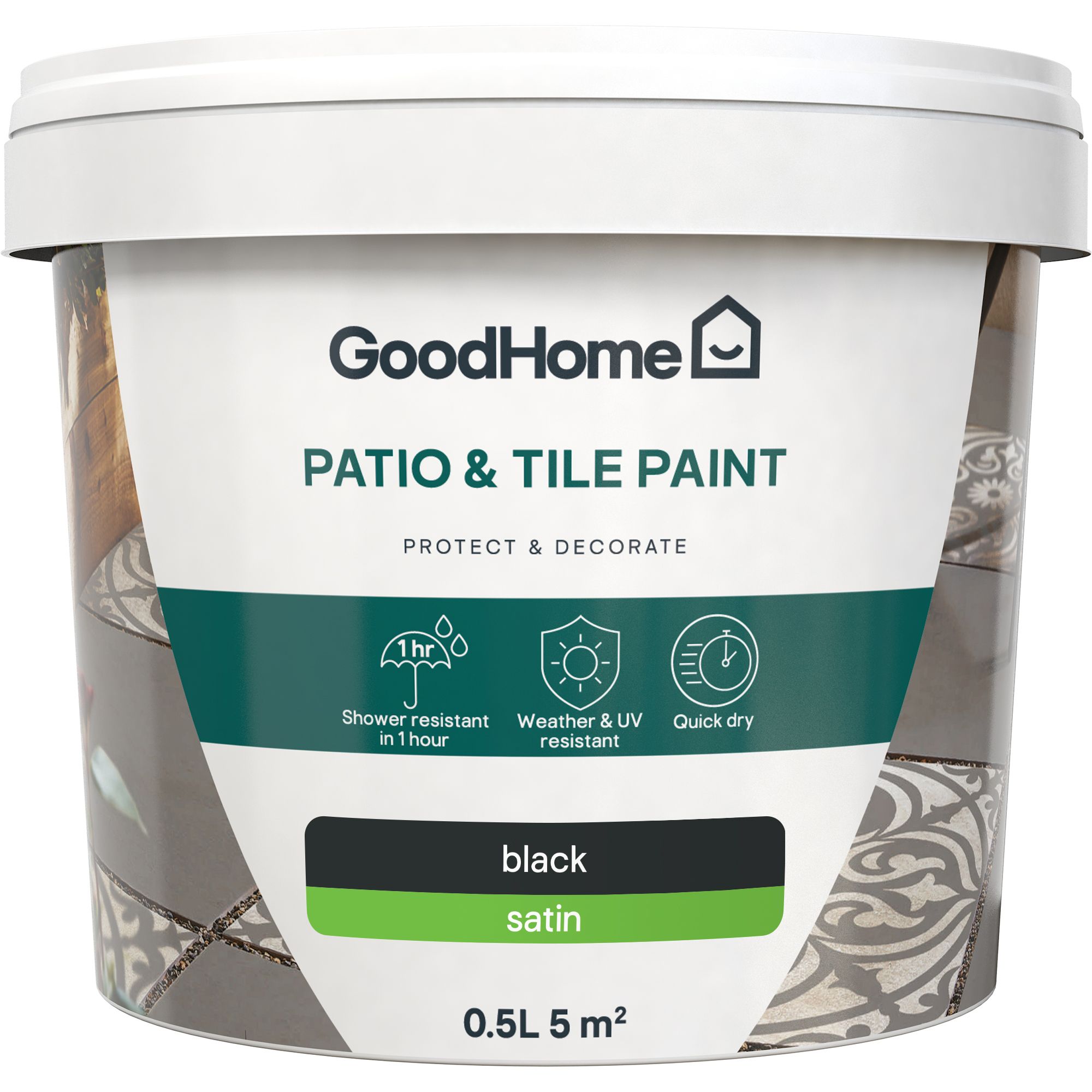 GoodHome Black Satin Brick & tile paint, 500ml