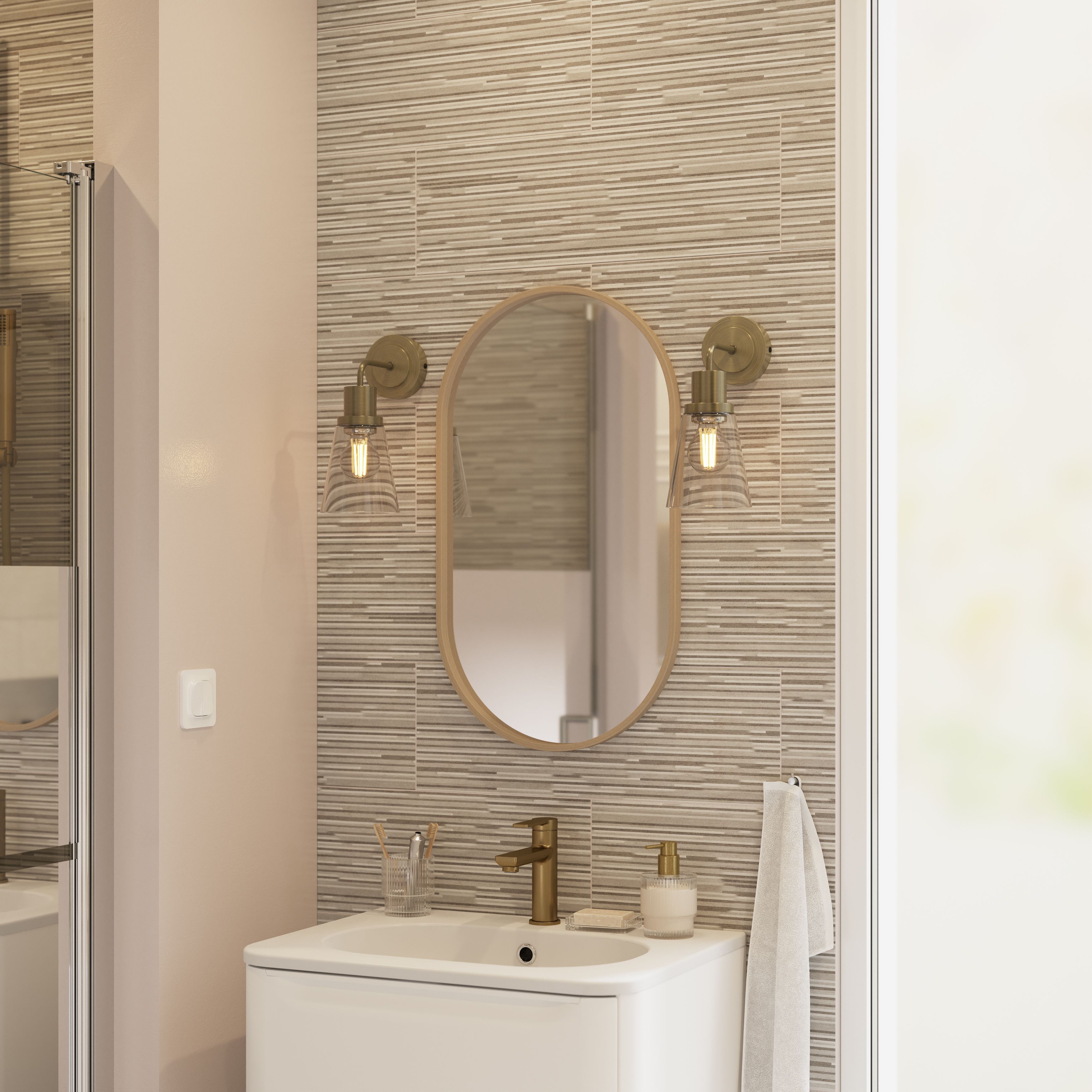 GoodHome Bobwhite Antique brass effect Wired Bathroom wall light